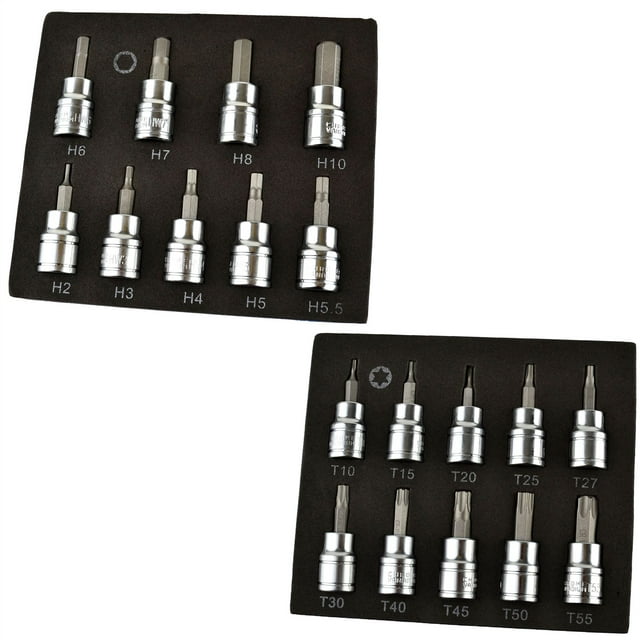 Hex Allen and Torx Star Key Bit Set 3/8" dr Socket H2 - H10 and T10 - T55 - Walmart.com