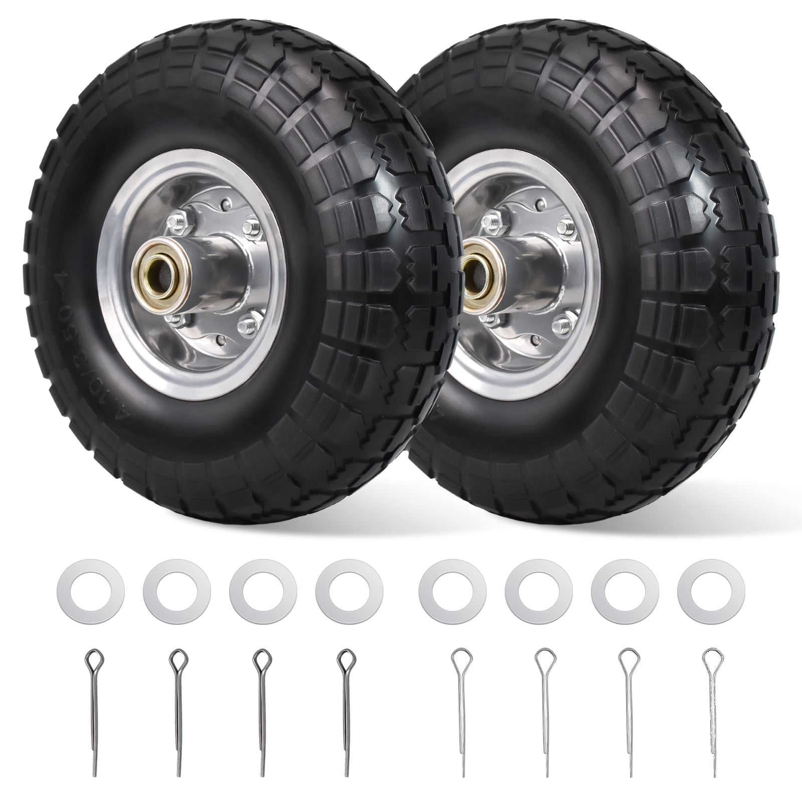 Hex Autoparts 2Pack 10" 4.10/3.50-4" Solid Flat Free Wheel Tire Hand ...