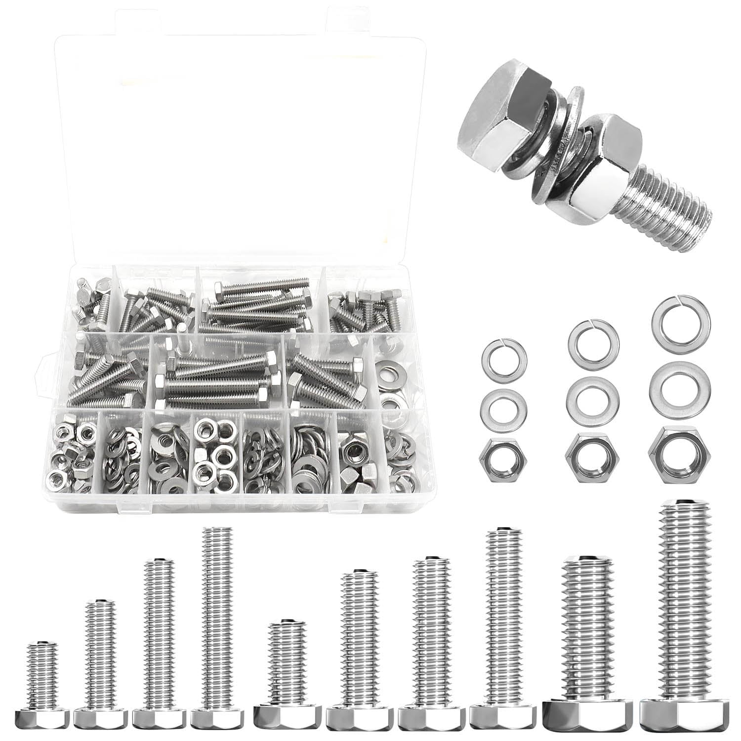 Hex Bolts and Nuts Assortment Kit, Stainless Steel Assorted Hex Head ...