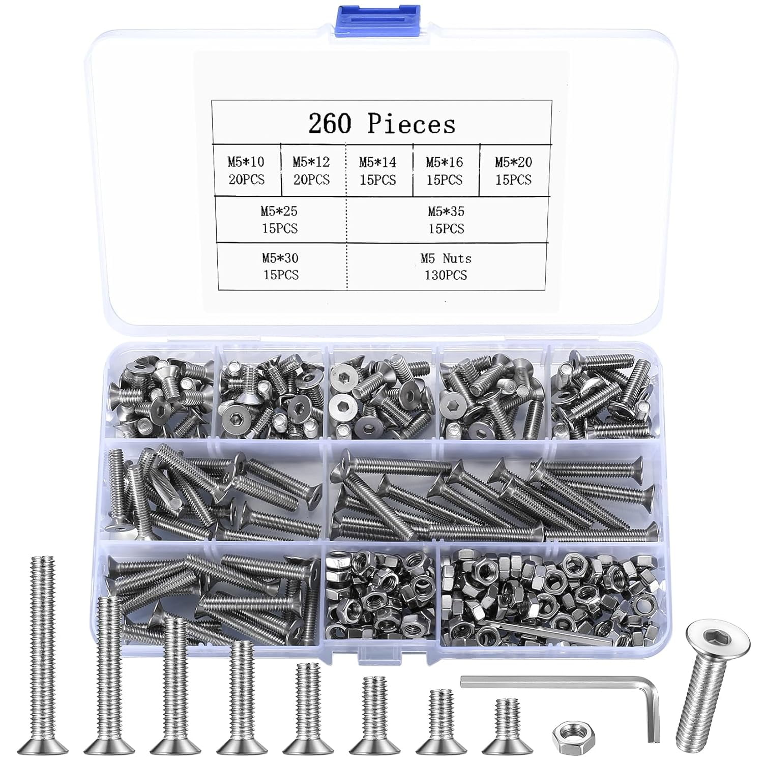 Hex Countersunk Bolts and Nuts Kit Stainless Steel Screw Set Assortment ...