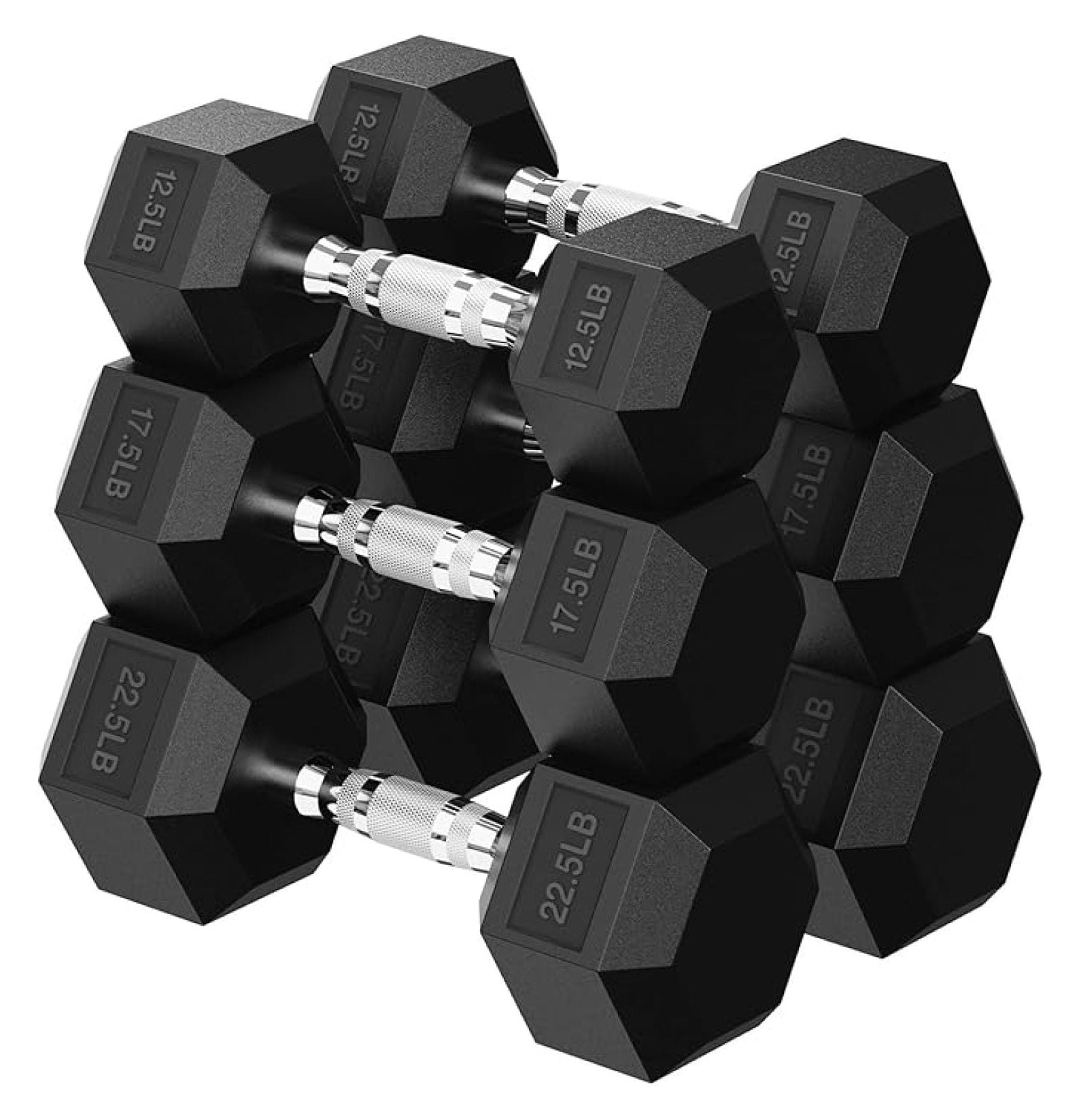 Hex Dumbbell 45-480 lb Set, Rubber Encased Exercise & Fitness Dumbbells ...