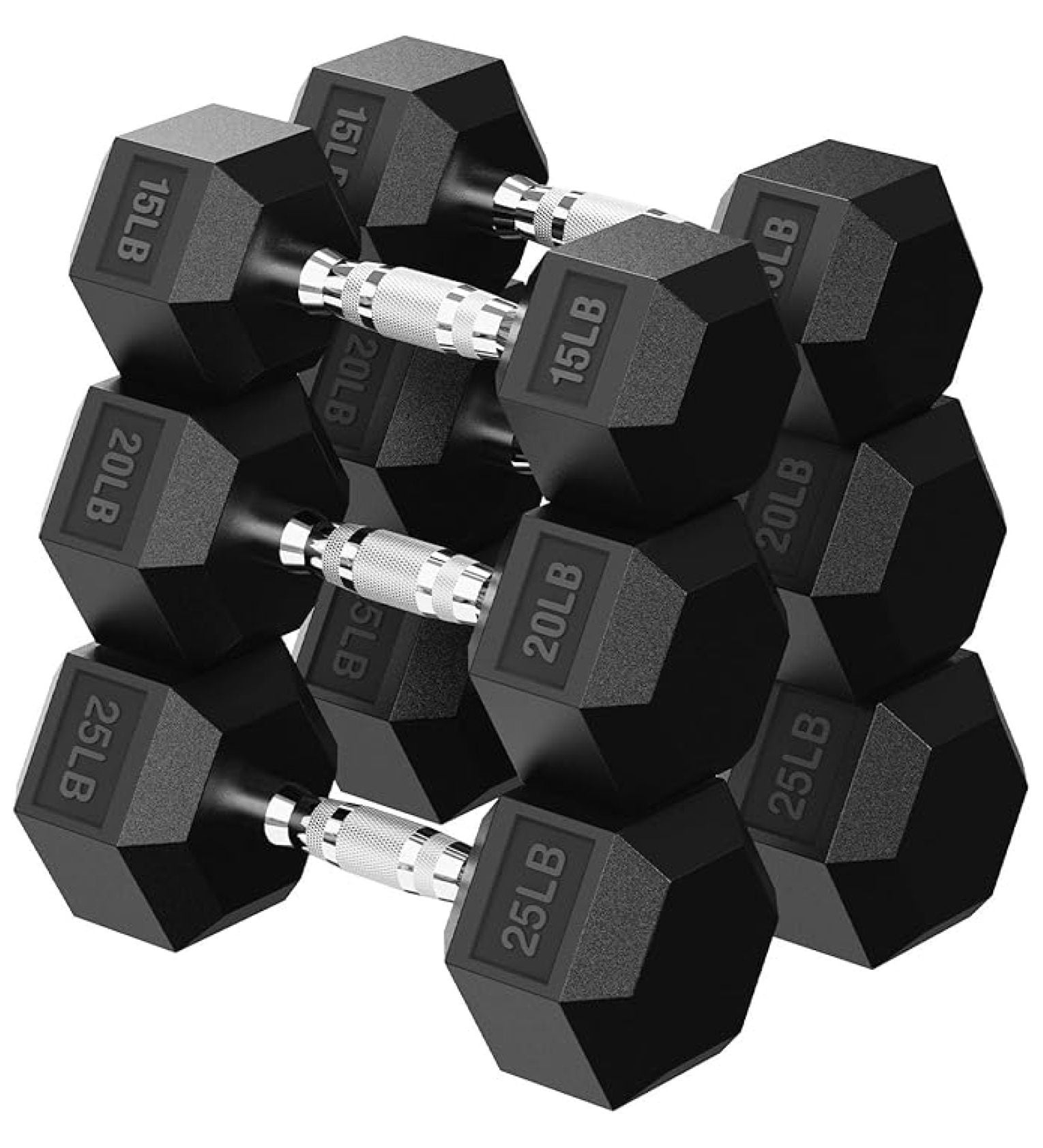 Hex Dumbbell 45-480 lb Set, Rubber Encased Exercise & Fitness Dumbbells ...