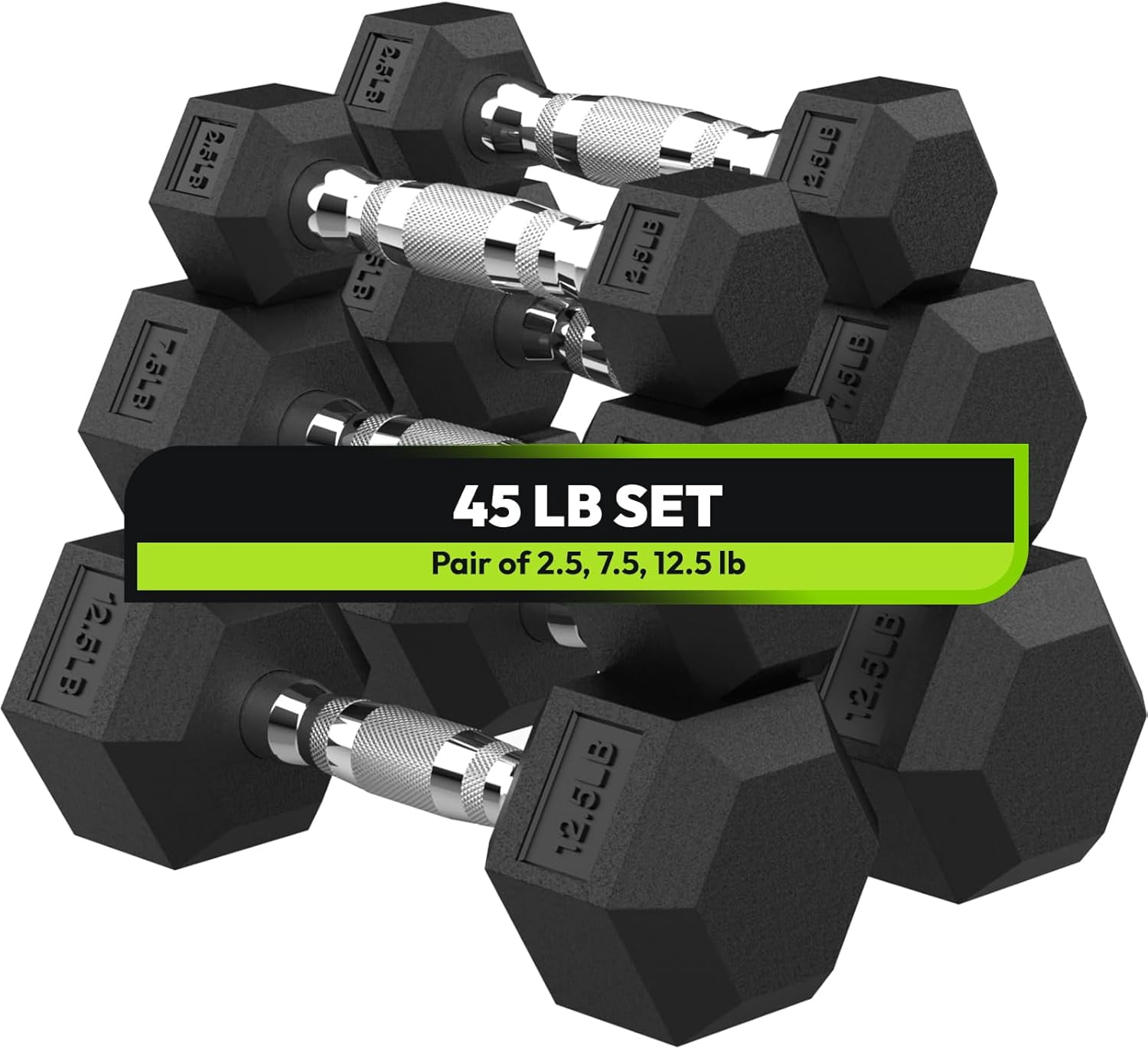 Hex Dumbbell 45-480 lb Set, Rubber Encased Exercise & Fitness Dumbbells ...