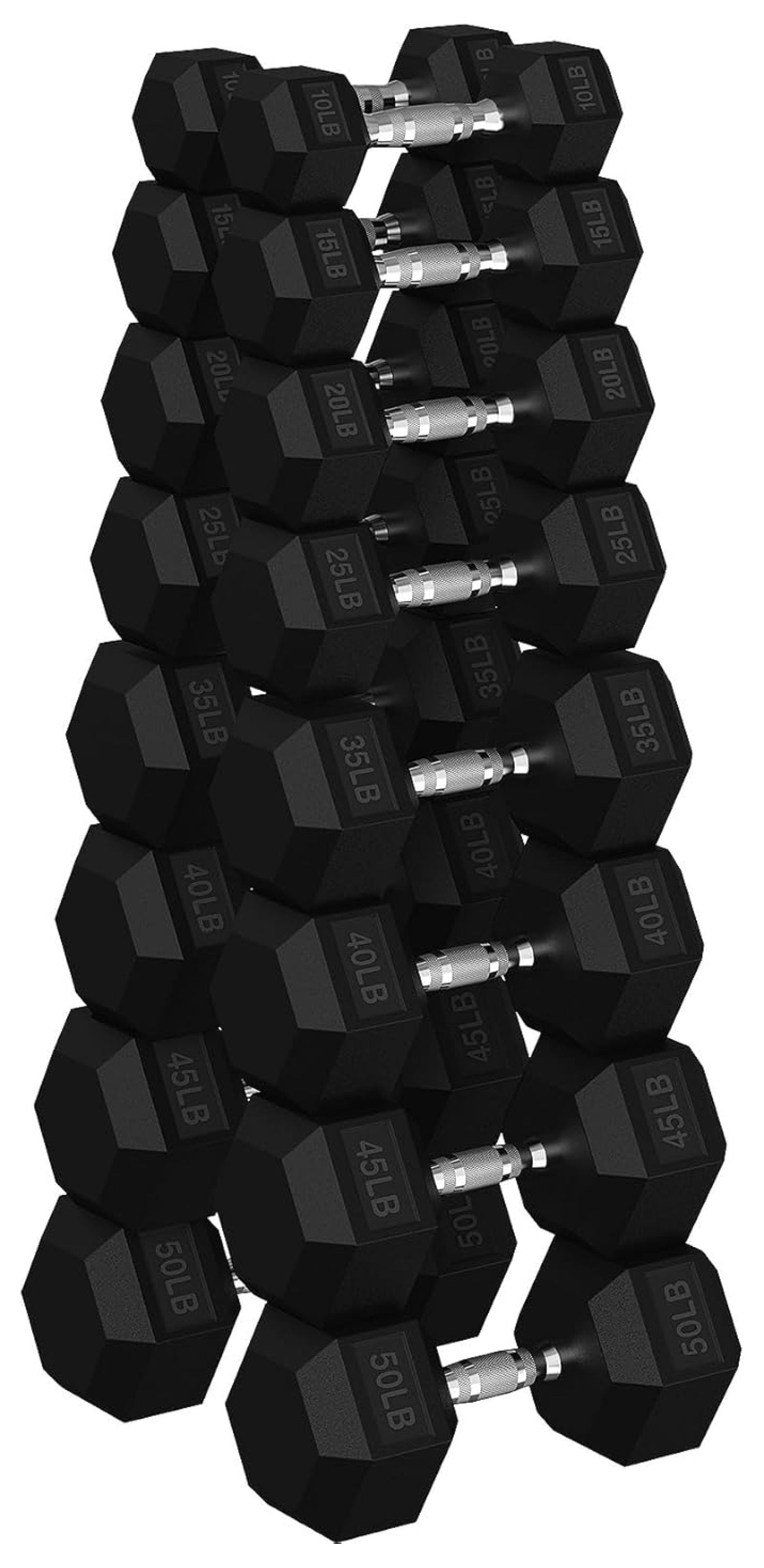 Hex Dumbbell 45-480 lb Set, Rubber Encased Exercise & Fitness Dumbbells ...