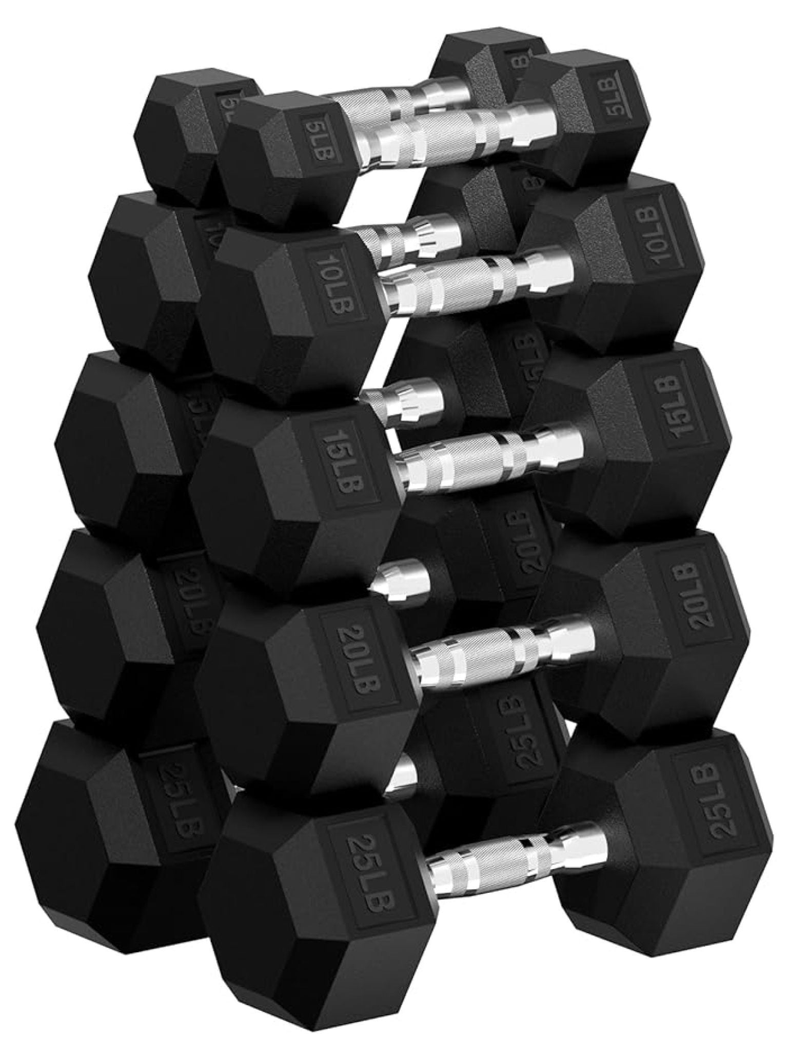Hex Dumbbell 45-480 lb Set, Rubber Encased Exercise & Fitness Dumbbells ...