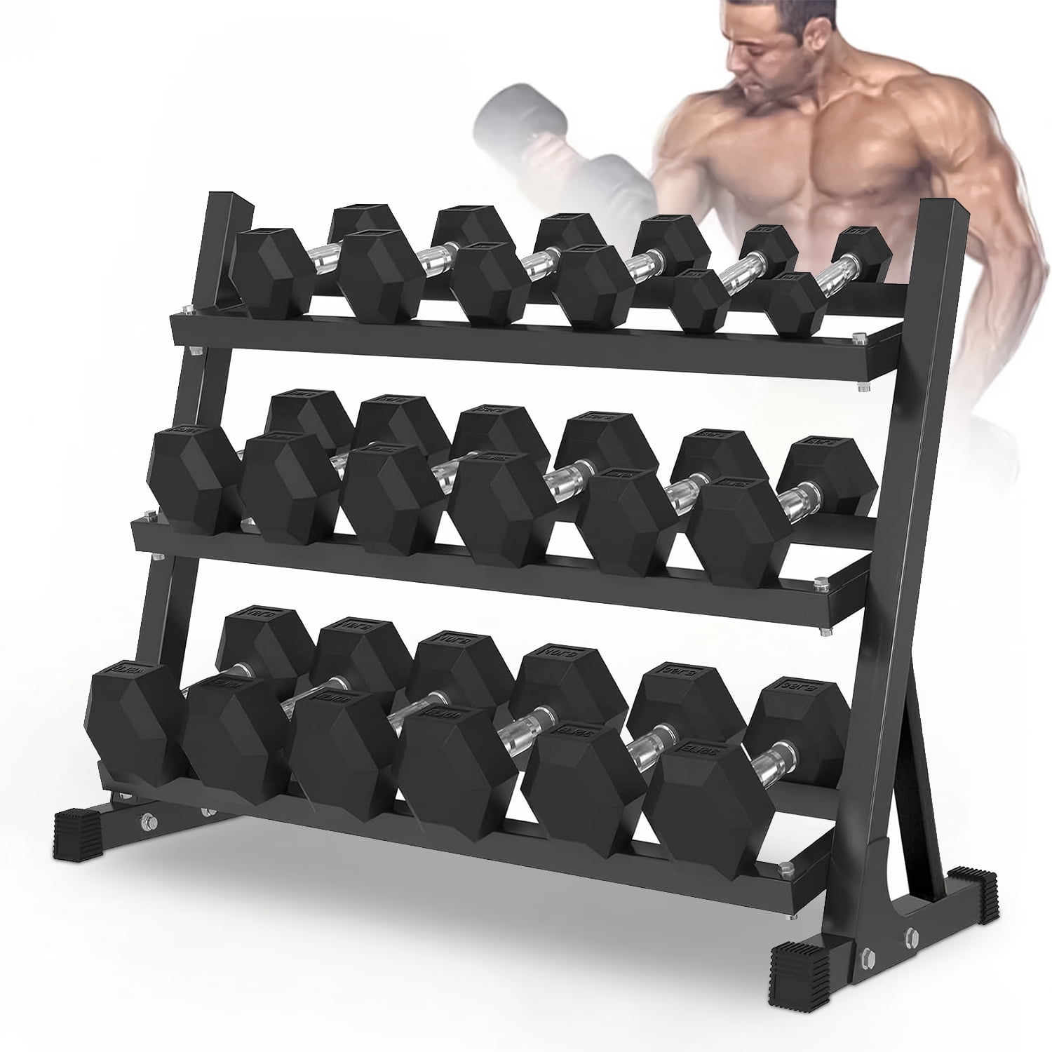 Hex Dumbbell Set with Rack - 350 lbs Total, 5-50 lbs Rubber Coated Hand ...