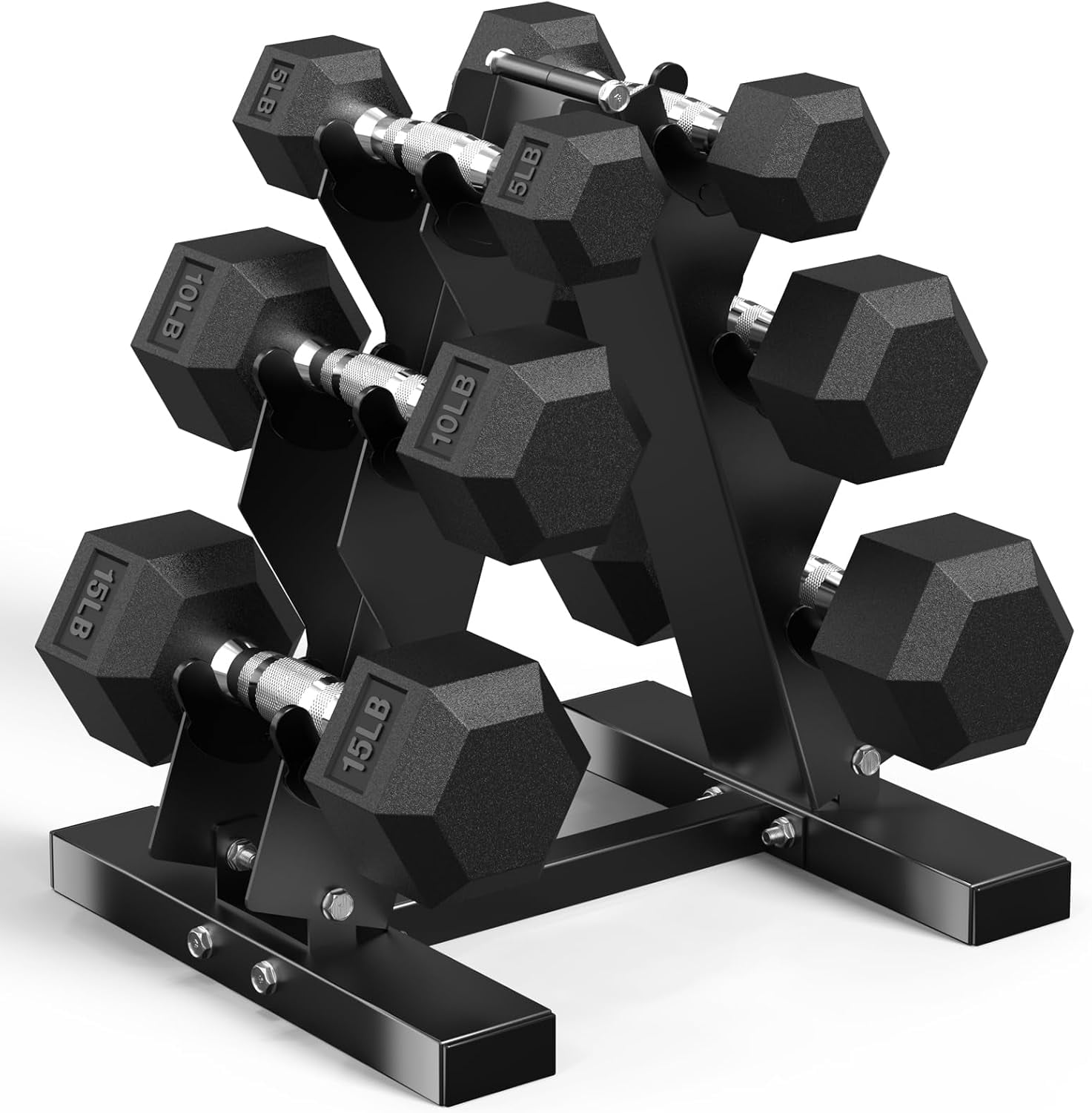 Hex Dumbbell Set with Rack (5lb-230lb), Rubber Encased Cast Iron Free ...
