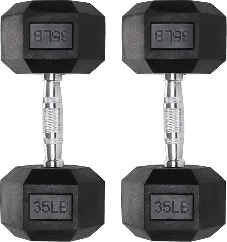 Hex Dumbbells - Heavy Duty PVC Coated Weights, Chrome-Plated Knurled ...