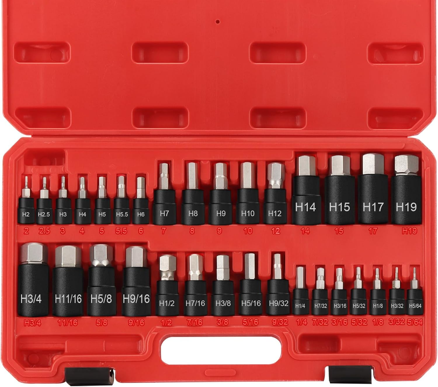 Hex Impact Bit Socket Set, 32-Piece Allen Socket Set SAE and Metric 1/4 ...