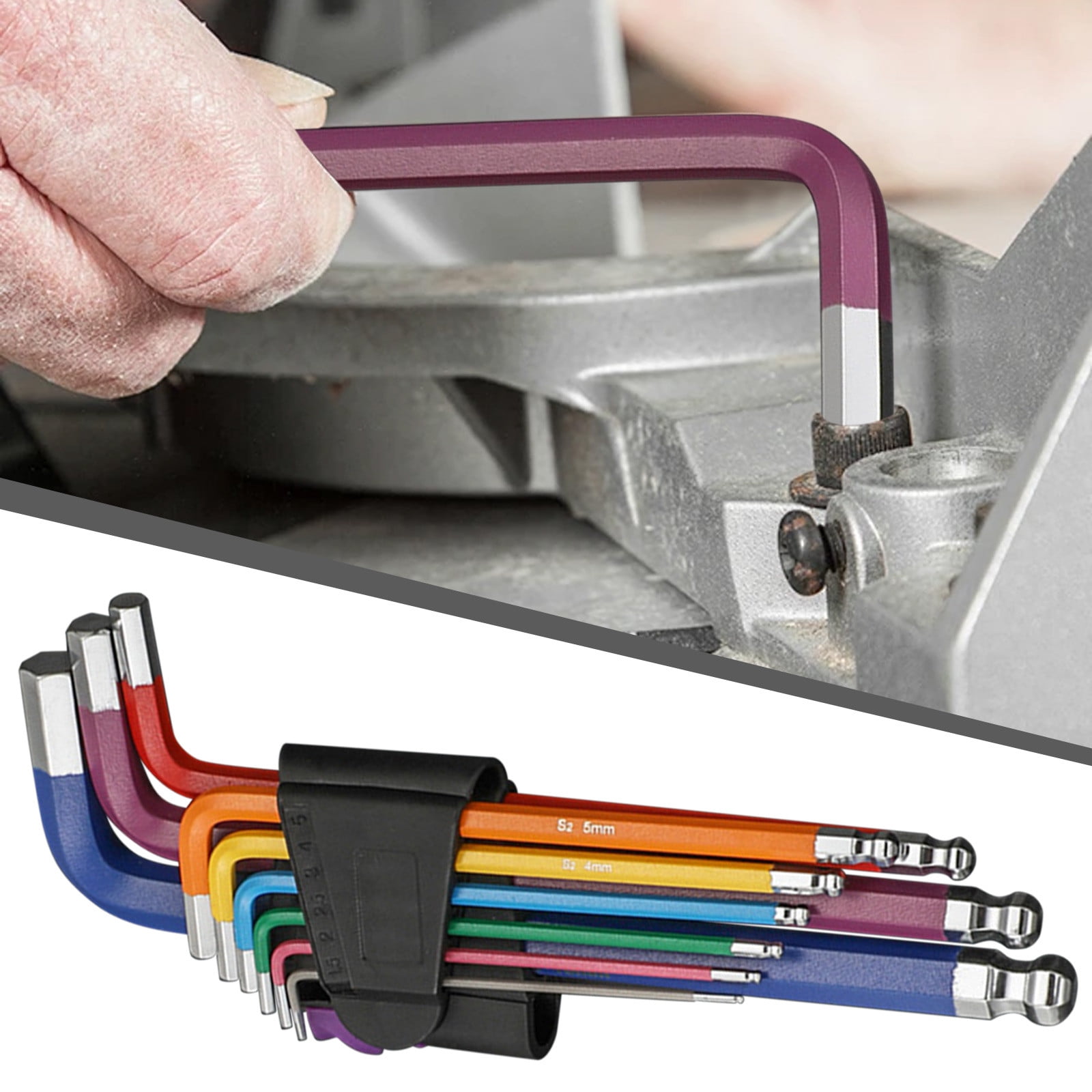 Hex Key Set 9PCS Metric Allen Key Set 1.5-10MM Long End Hex Wrench Set Color Coding Hex Key Set ...