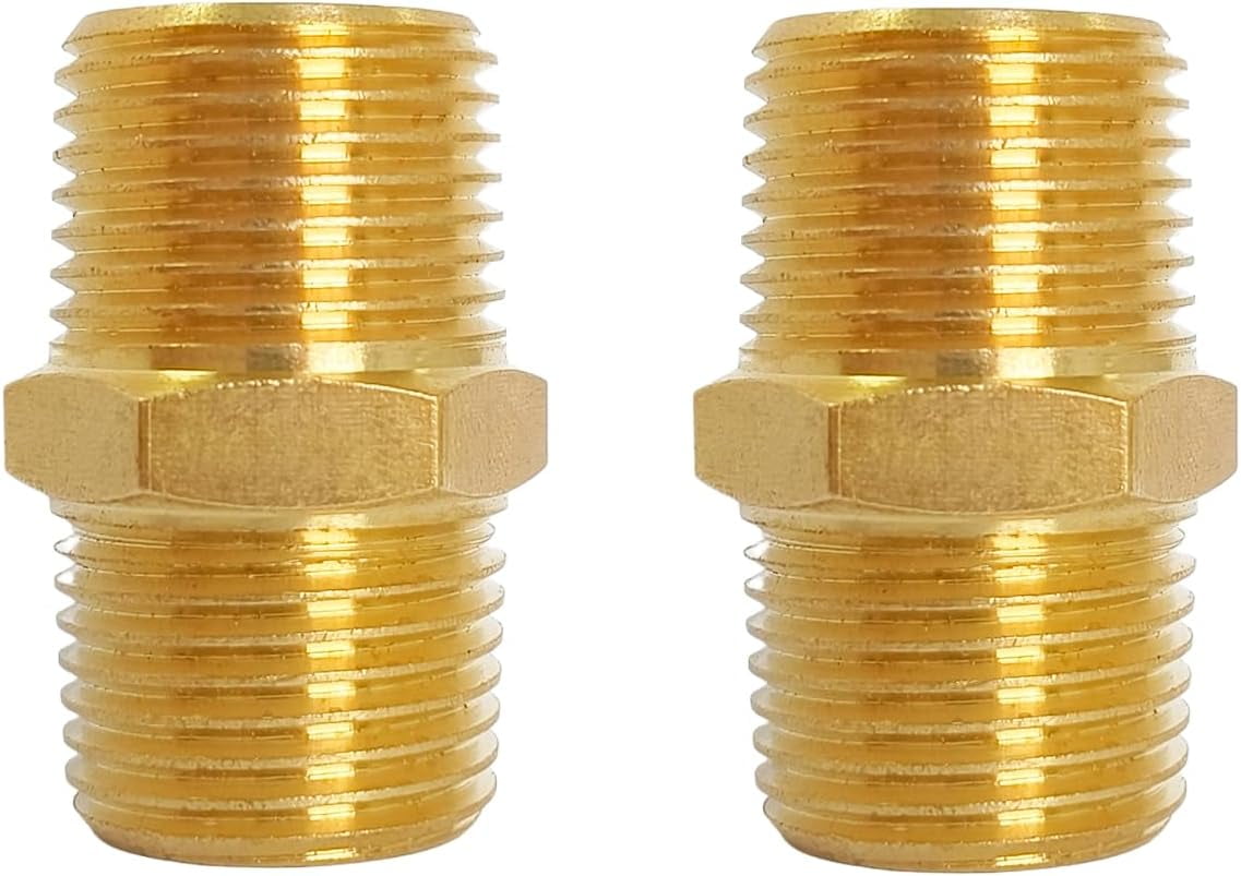 Hex Nipple, Brass Pipe Fittings, 3/4" NPT x 3/4" NPT Male Adapter Pipe Connector with Sealing ...