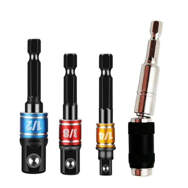 Hex Shank Socket Adapter Extension Set 1/4" 3/8" 1/2"+ Pivot Drill Bit ...