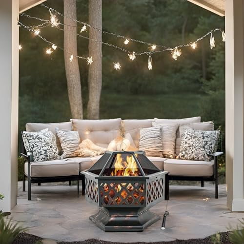 Hex-Shaped Fire Pit with Fire Picker for Garden 24 Inch Wood Burning ...