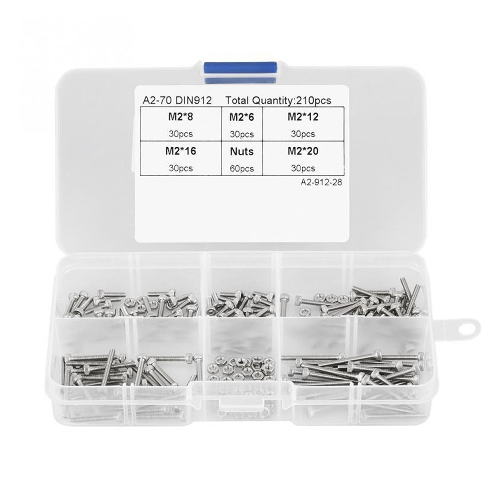 Hex Socket Bolt Screws Nuts Set 210Pcs/set 304 Stainless Steel M2 Nuts ...