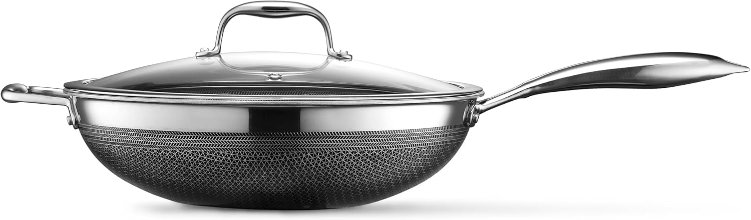 HexClad Hybrid Nonstick 12-Inch Wok, Stay-Cool Handle, Dishwasher and ...