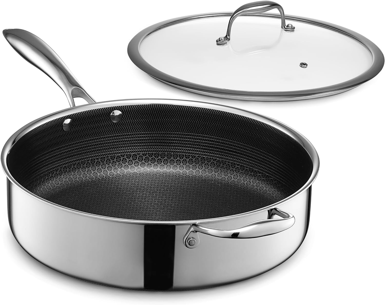 HexClad Hybrid Nonstick 5.5 Qt Deep Sauté Pan and Lid, Dishwasher and ...