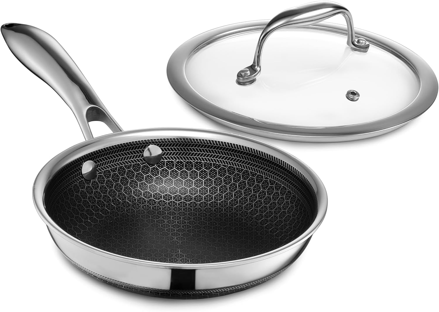 HexClad Hybrid Nonstick 7-Inch Fry Pan with Tempered Glass Lid, Stay ...