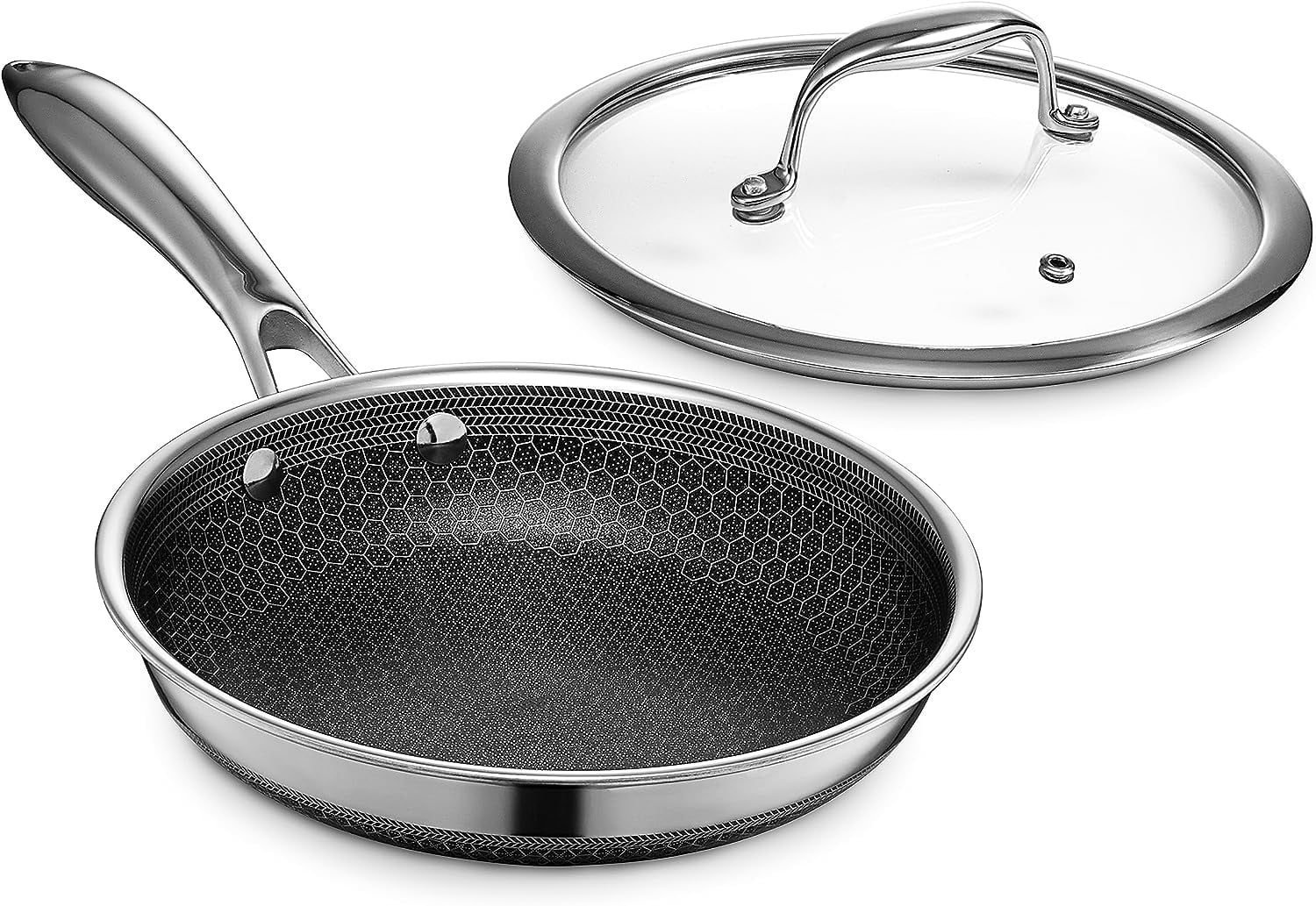 HexClad Hybrid Nonstick 8-Inch Fry Pan with Tempered Glass Lid, Stay ...