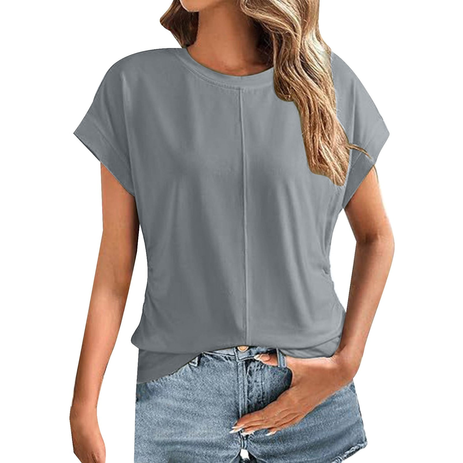 HexaHive Women's 2025 Spring/Summer Solid - Color Tops with Round Neck ...