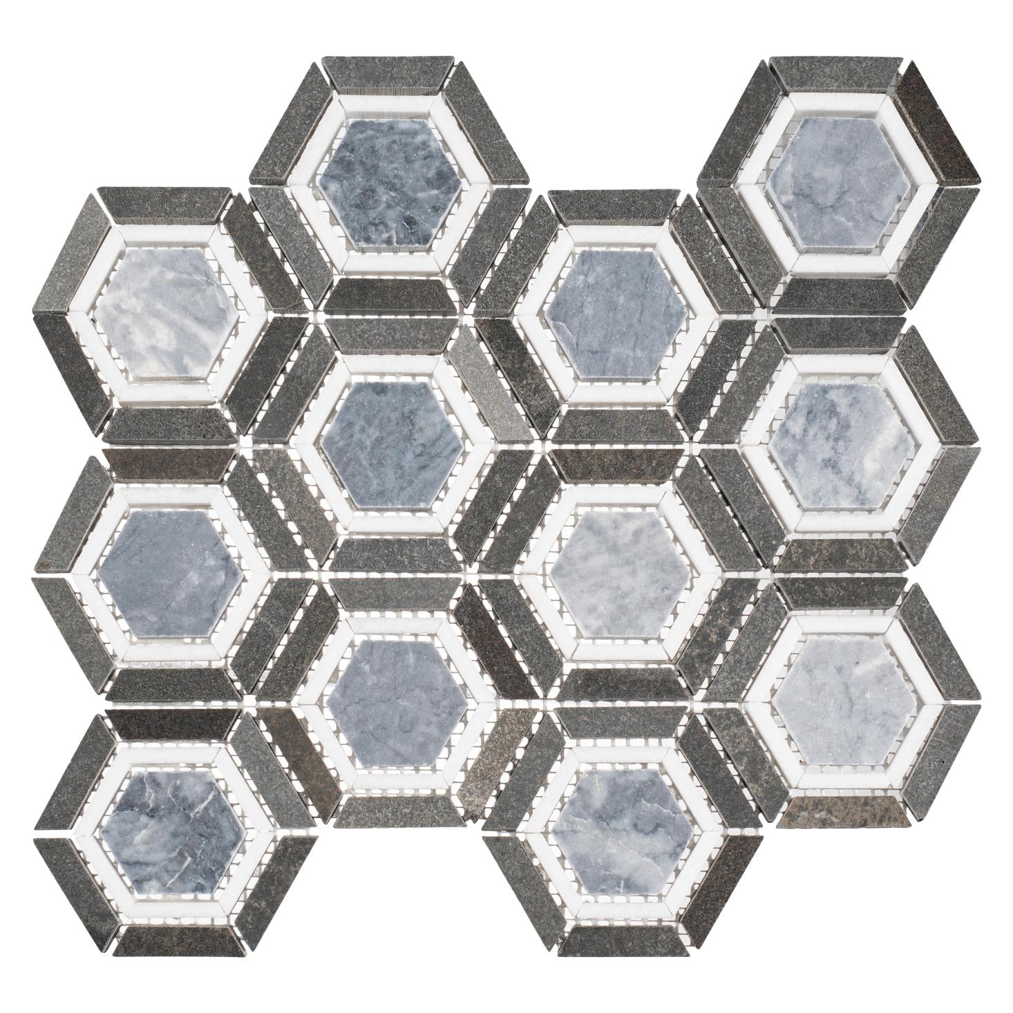 Hexaco Pecham Gray 3-in. Hexagon Glossy Natural Stone Mosaic Wall and ...