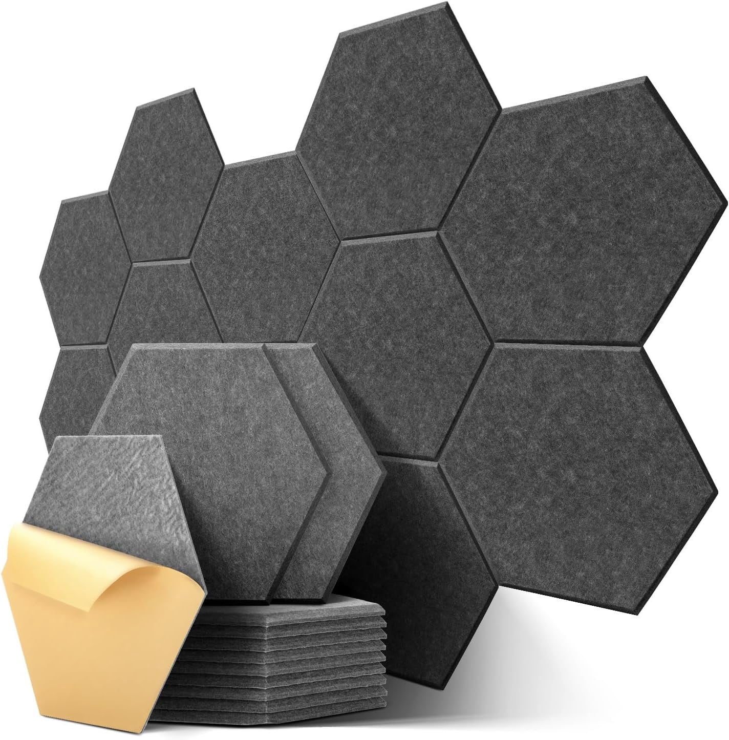 Hexagon Acoustic Panels, Soundproof Wall Panels Self-Adhesive, 12 Pack ...