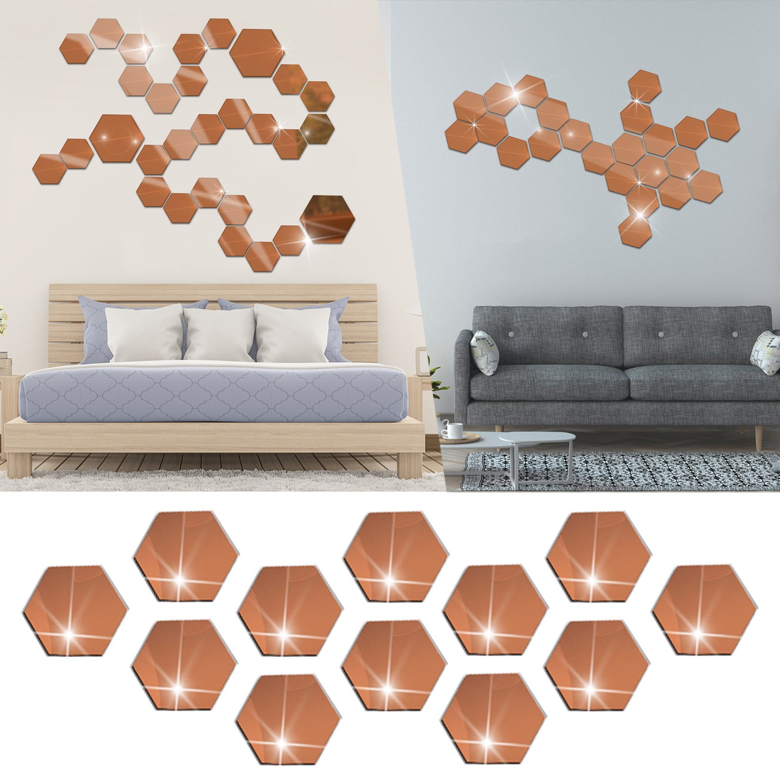 Hexagon Acrylic 3D Wall Stickers – DIY Mirror Decals for Home ...