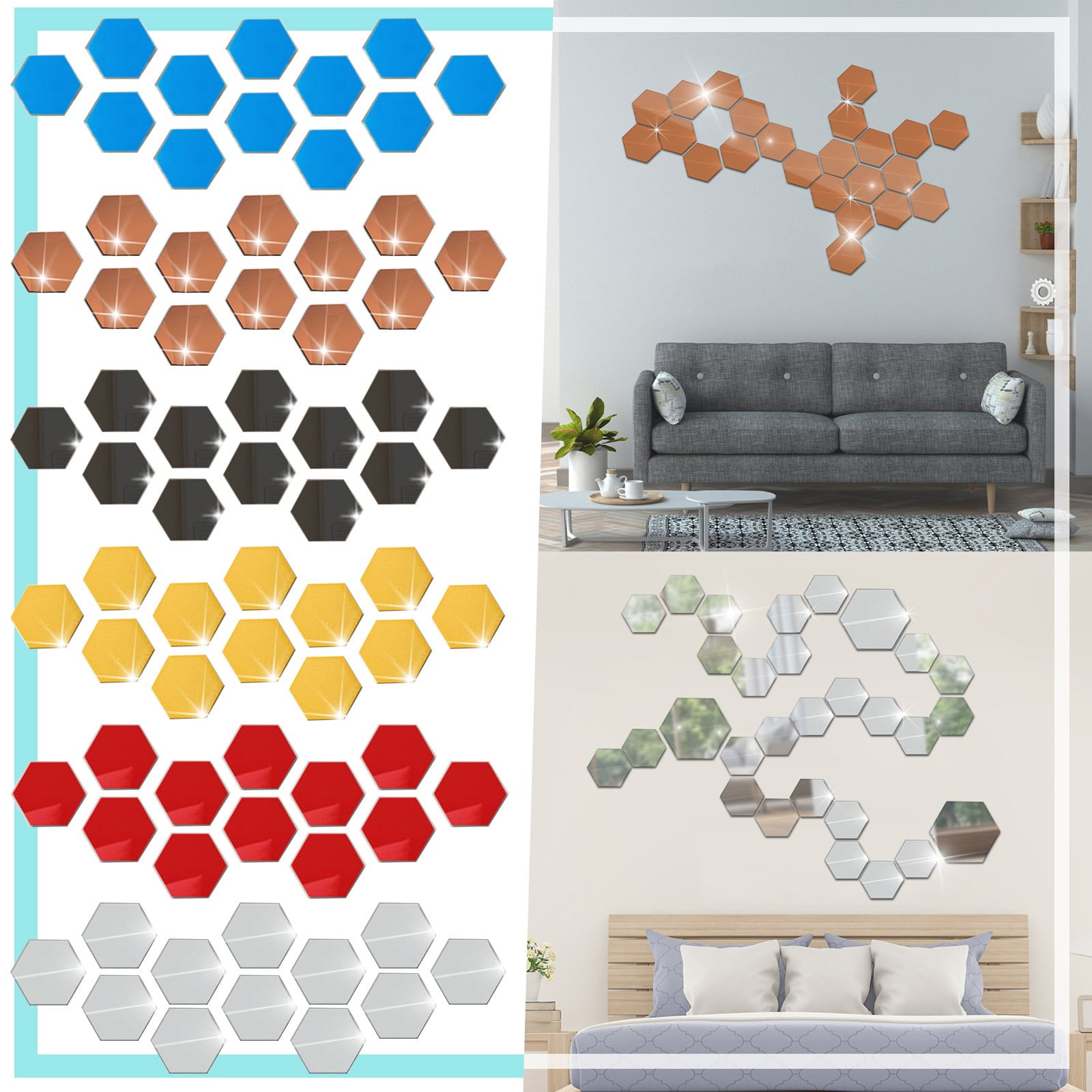 Hexagon Acrylic DIY Wall Sticker 3D Stereo Home Decor With Adhesive ...