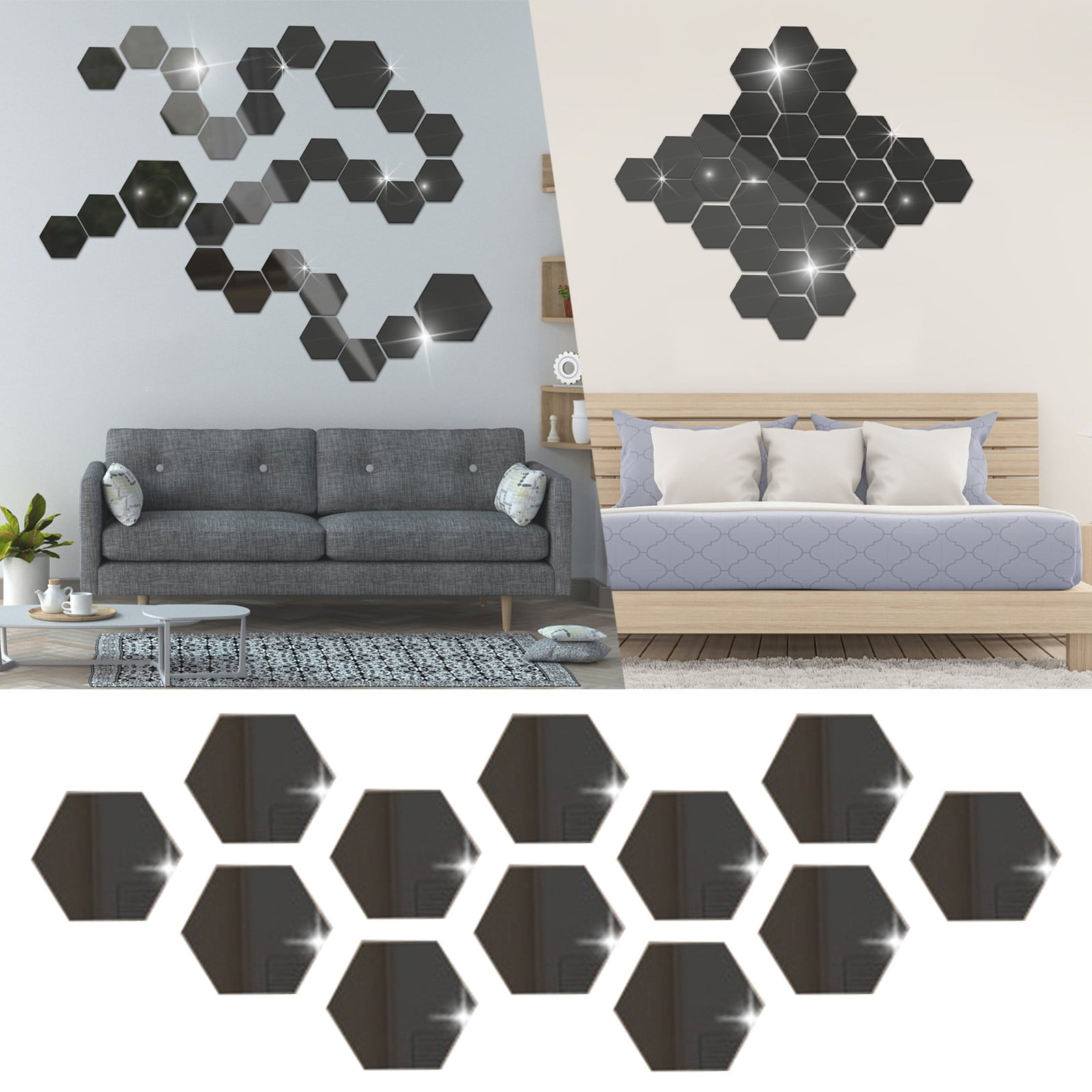 Hexagon Acrylic Mirror Diy Wall Sticker 3D Stereo Home Decor with ...