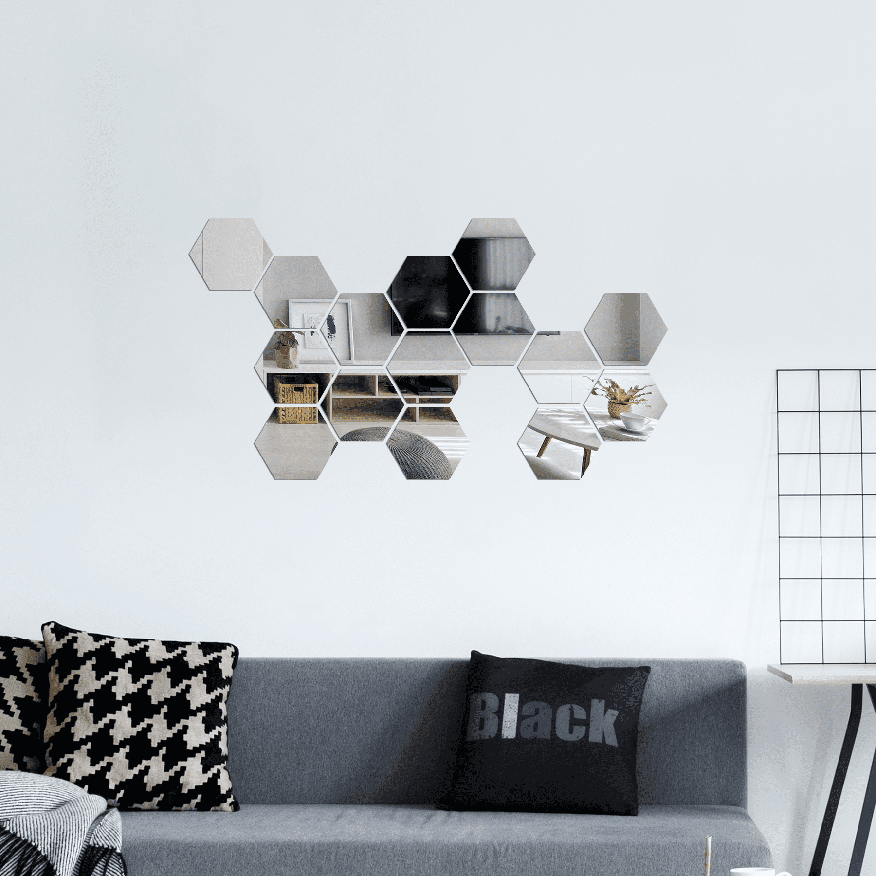 Hexagon Acrylic Mirror Wall Sticker Tiles, ( 6'' x 5.2'' x 3''-15PCS ...