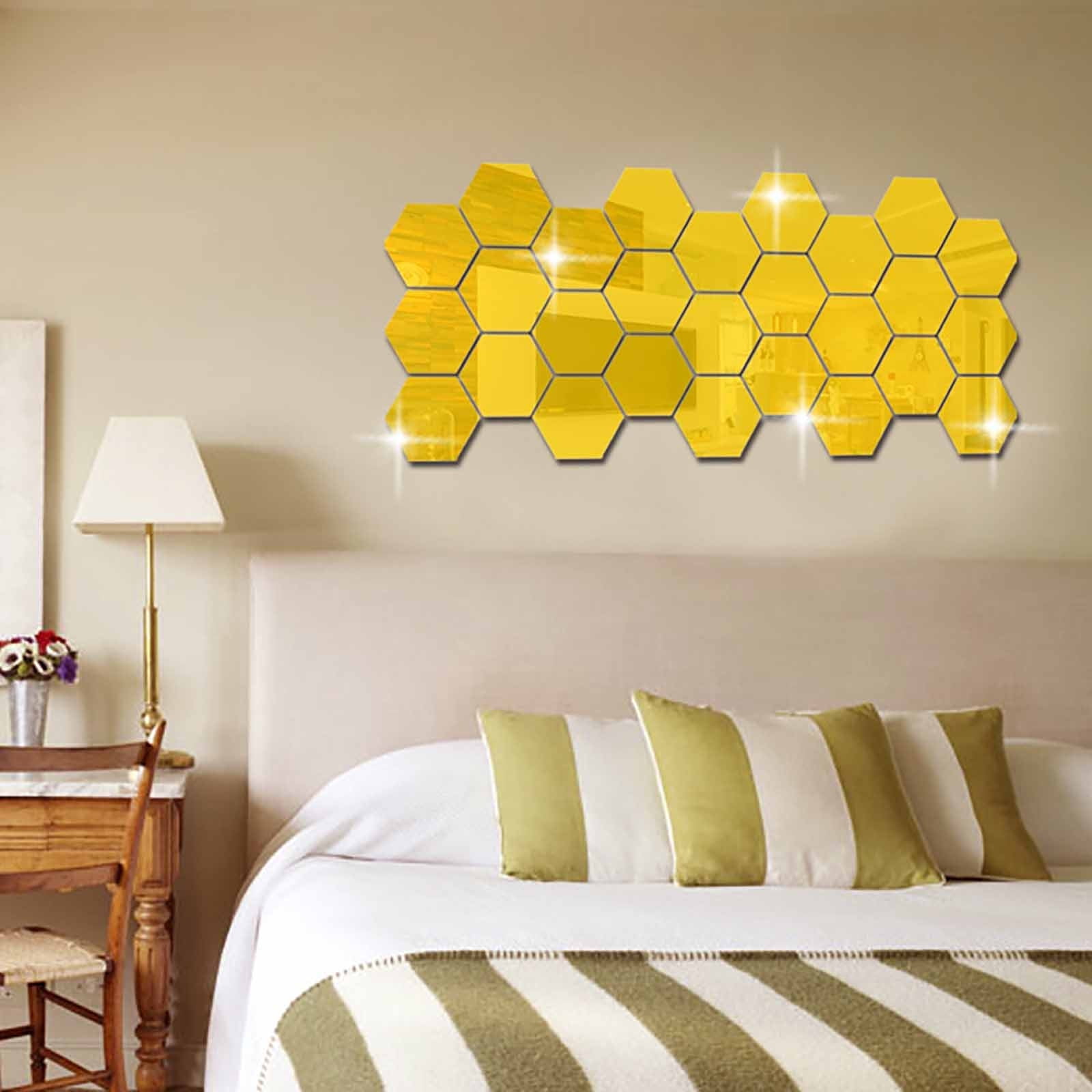 Hexagon Acrylic Mirror Wall Stickers 12 Pack | 3D Decorative Mirror ...