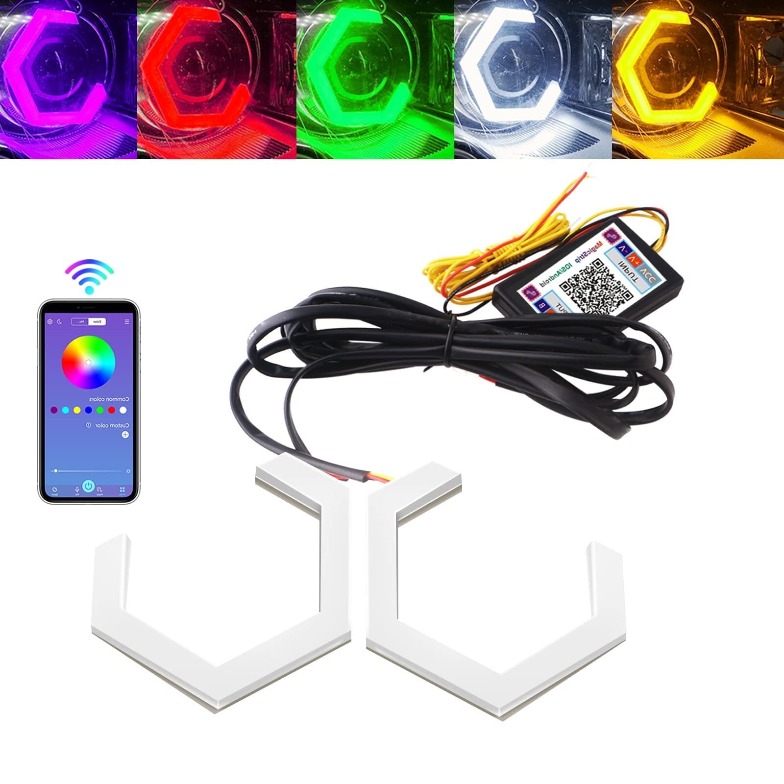 Hexagon Angel Eyes 86MM RGB APP Control Halo Rings Retrofit Car ...