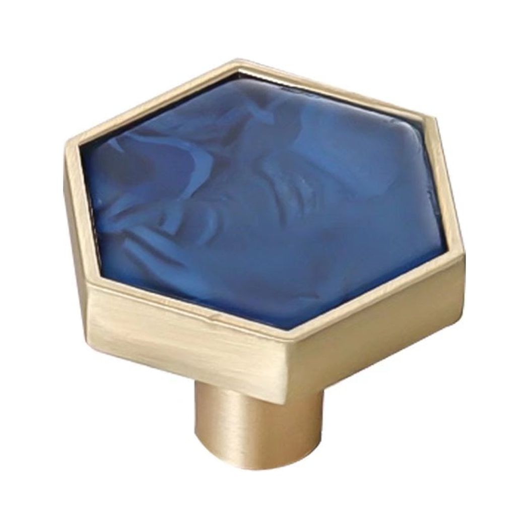 Hexagon Brass Marble Cabinet Knob 1-1/4" (30mm) Vintage Furniture Drawer Knobs, Blue - Walmart.com