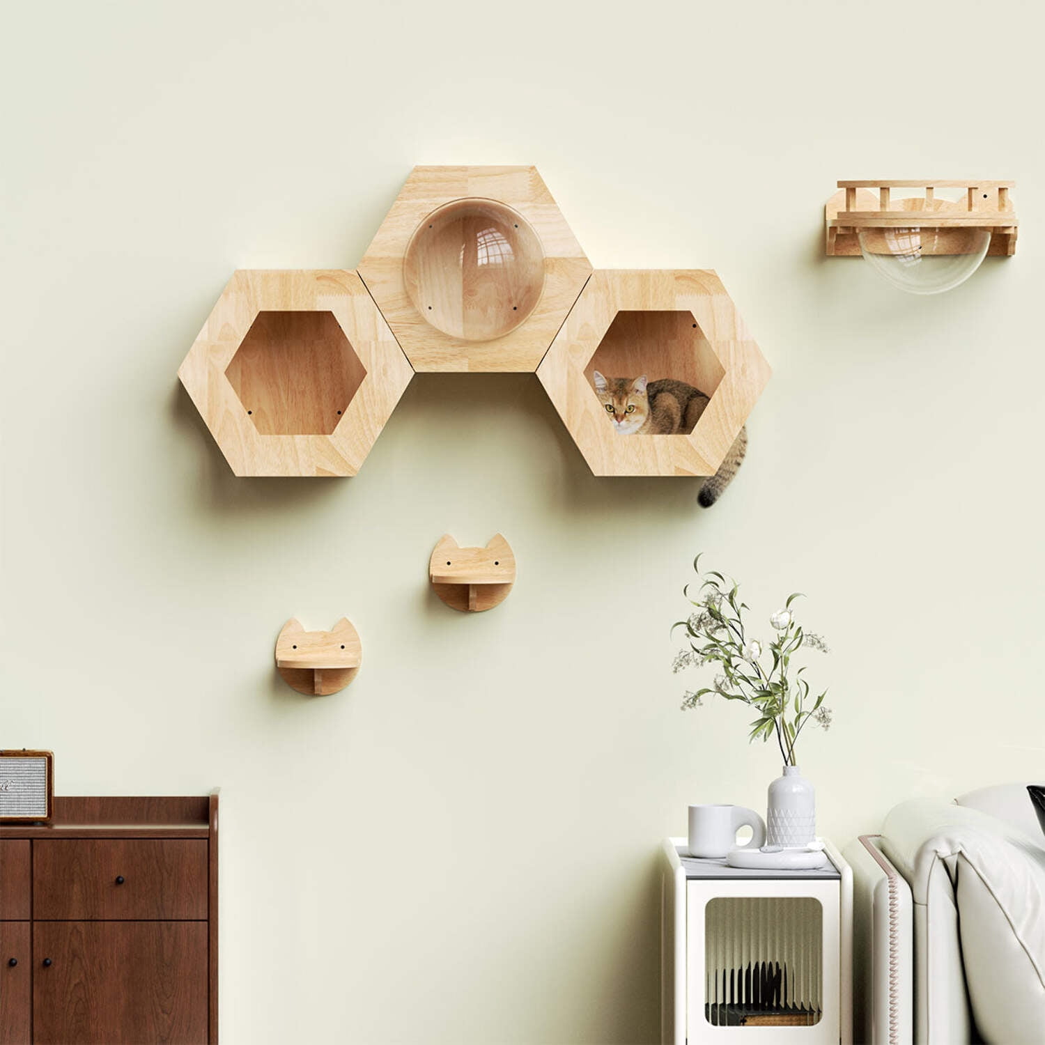 Hexagon Cat Shelves, Wall Mounted Cat Furniture | Rubber Wood - Walmart.com