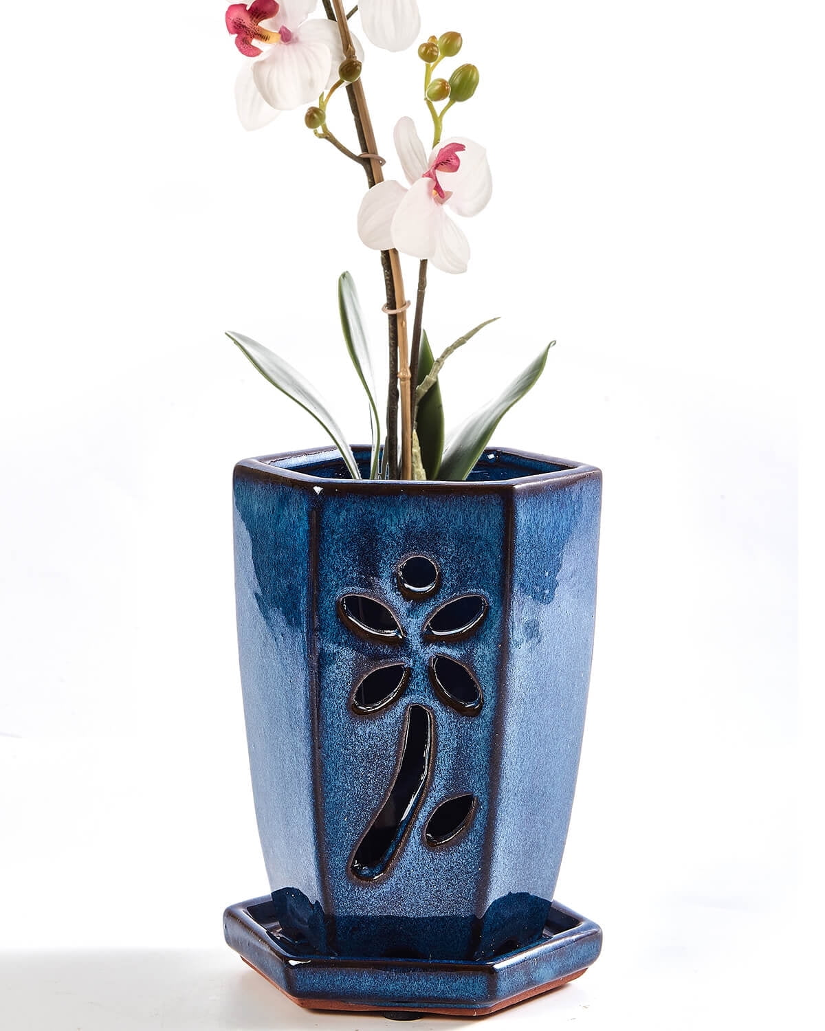 Hexagon Ceramic Orchid Pots with Holes and Saucers - 1 Pcs 4 x 6 Inch ...