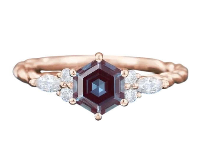 Hexagon Cut Lab-Created Alexandrite & Moissanite Twisted Shank ...