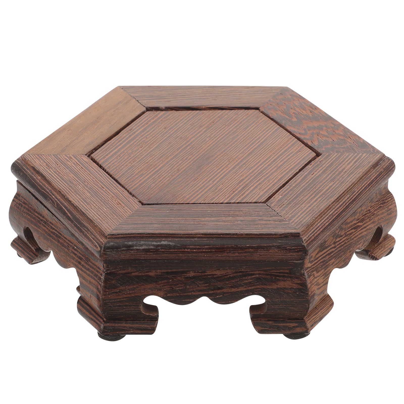 ADDHAT Redwood Hexagon Display Stand with Brown Wooden Base for Indoor ...