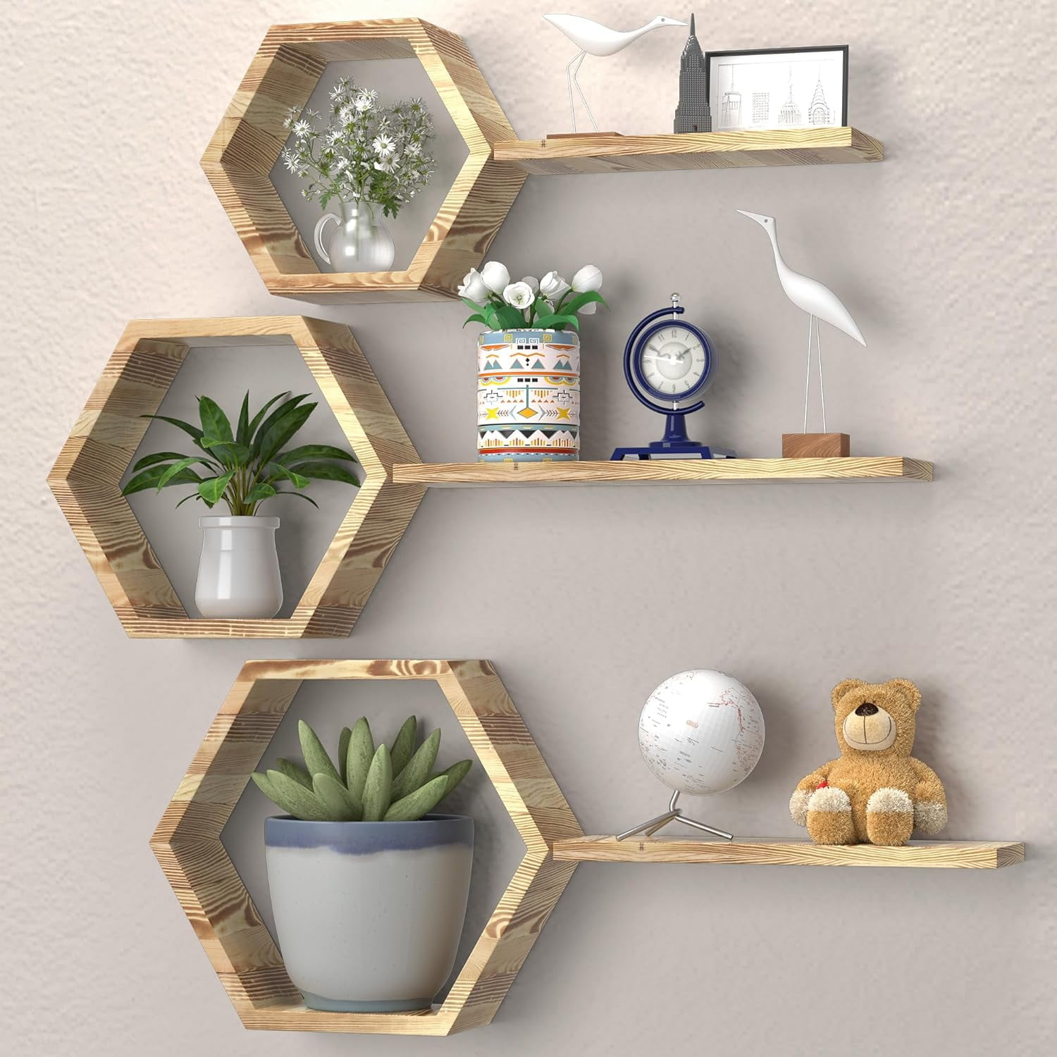 Hexagon Floating Honeycomb Shelves - Set of 6 Geometric Shelves for ...