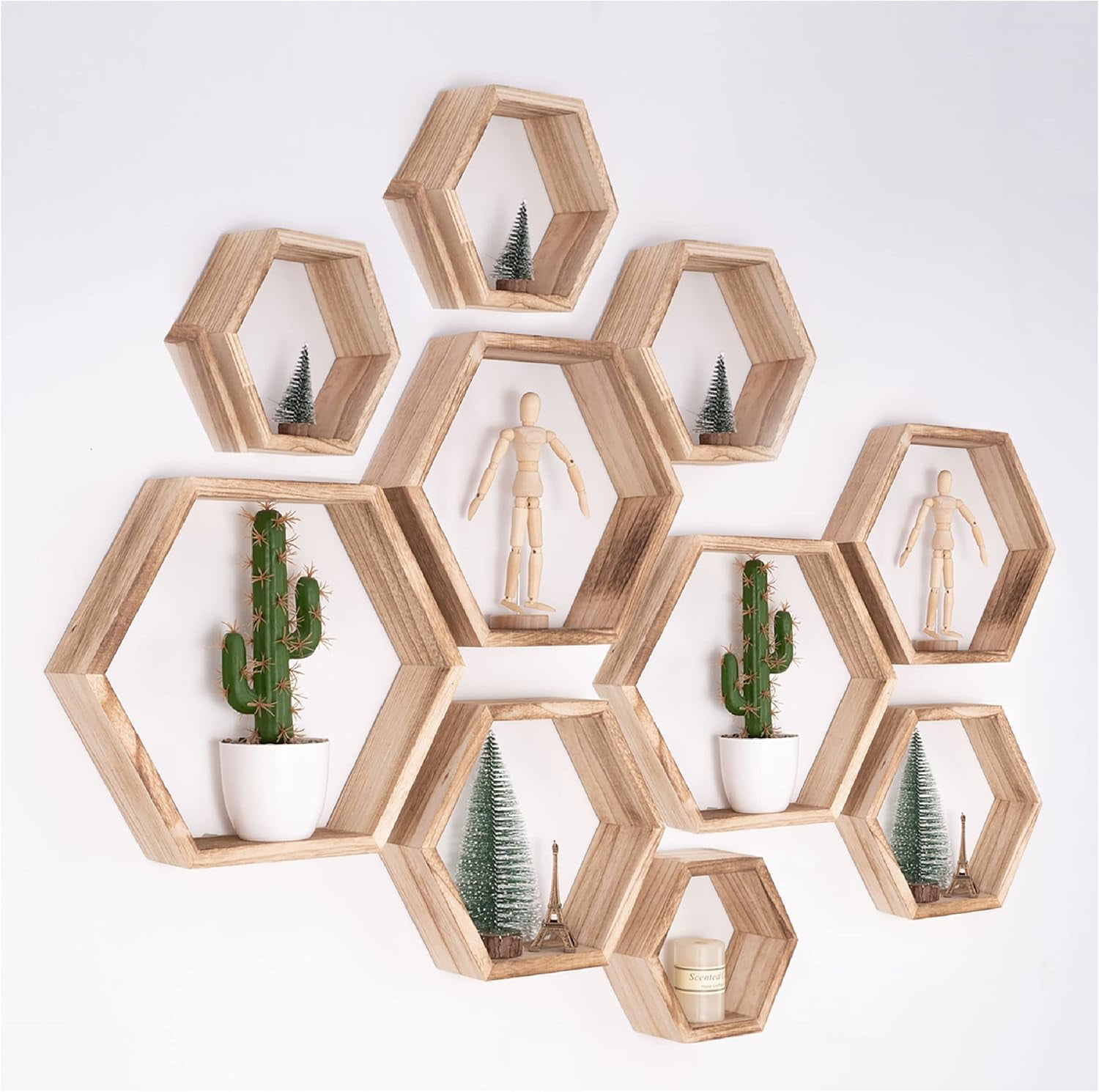 Hexagon Floating Shelves Honeycomb Shelves Wall Mounted Wood Farmhouse ...