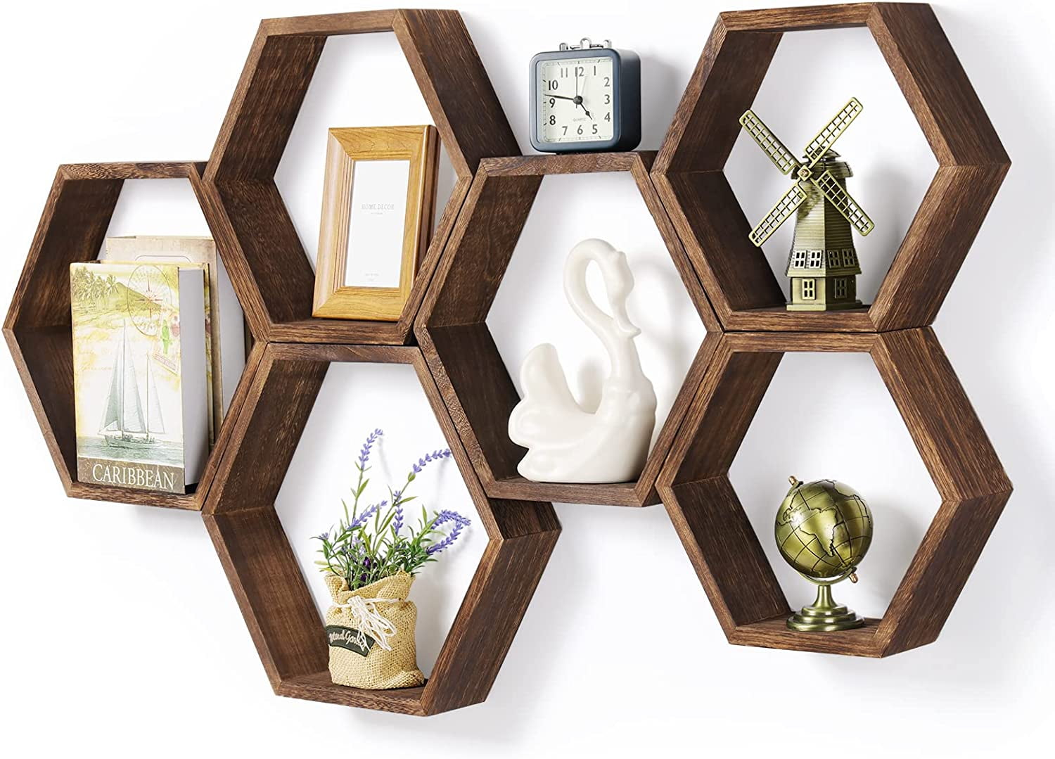 Hexagon Floating Shelves Set of 6 Farmhouse Honeycomb Wall Storage ...