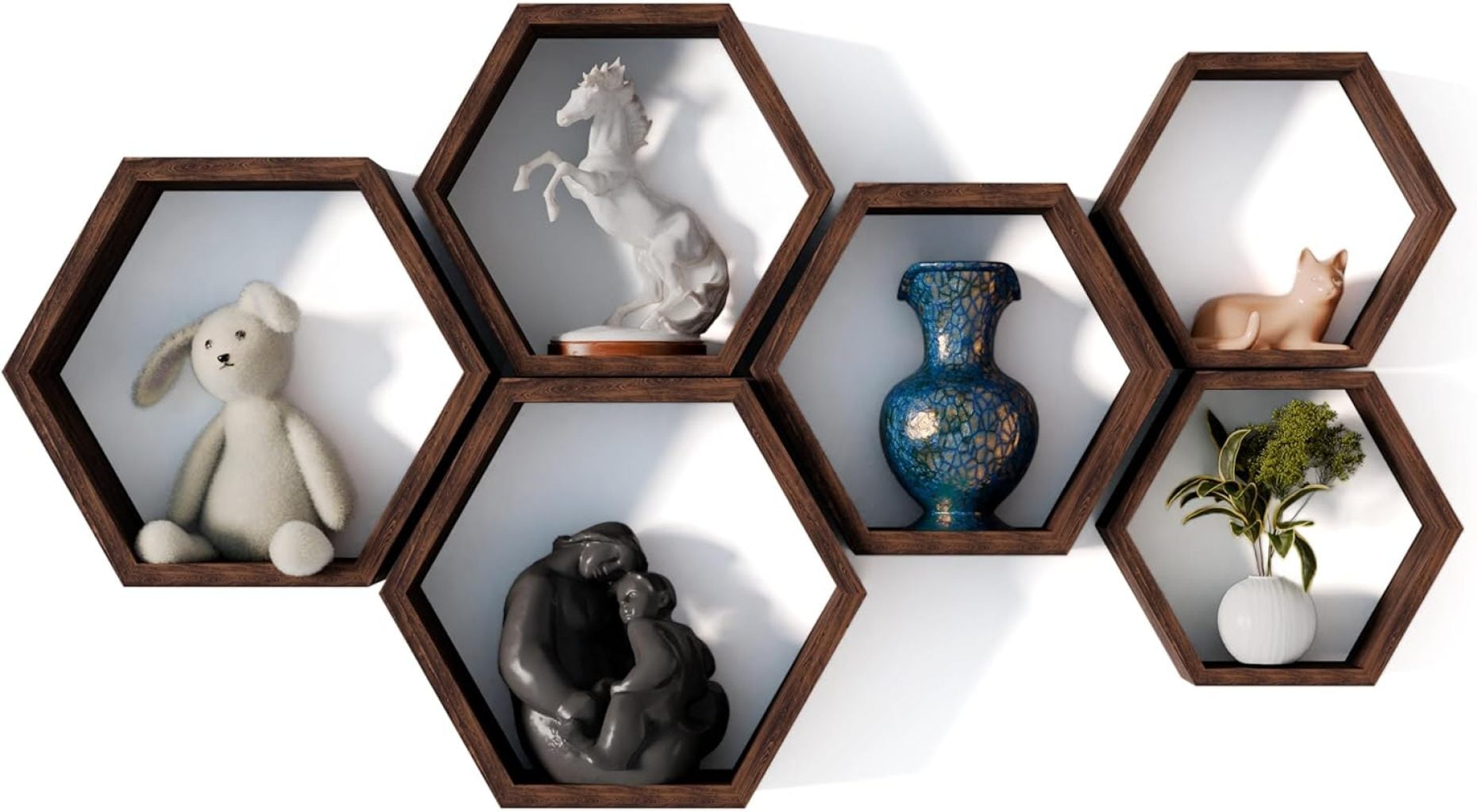 Hexagon Floating Shelves Set of 6 Honeycomb Shelves for Wall, Wooden ...