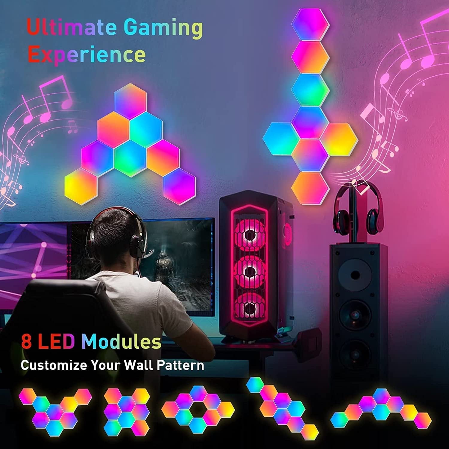 Hexagon LED RGB Gaming Lights with APP Smart Modular Panel Hex Tiles ...
