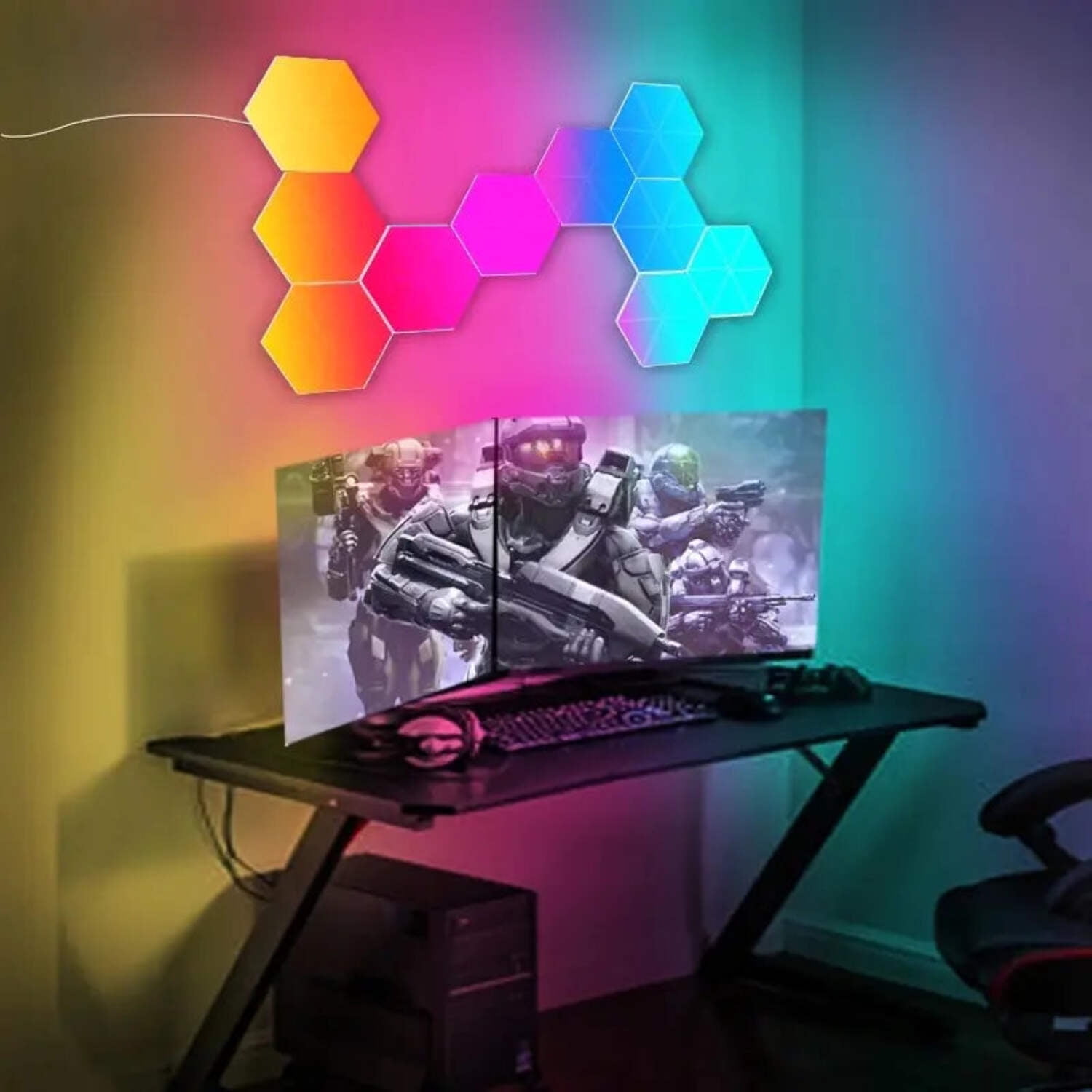 Hexagon LED Wall Light Set - Walmart.com