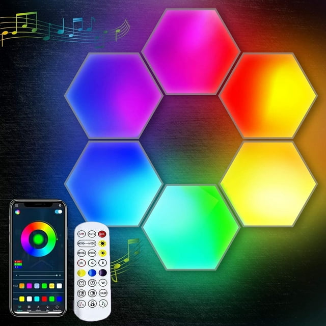 Hexagon Light Panels 6 Pack RGB LED Hexagon Wall Lights with APP ...