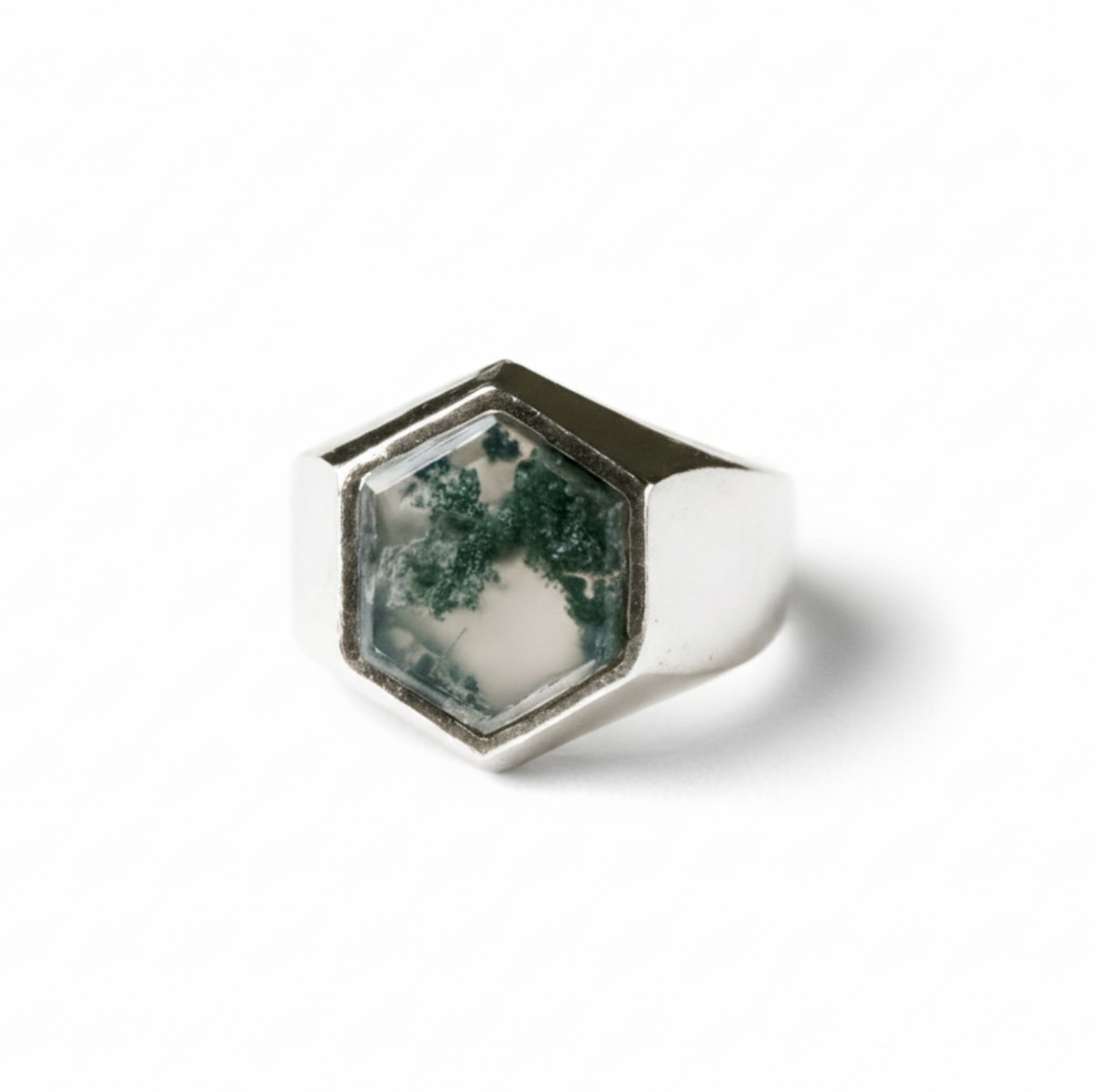 Hexagon Moss Agate Signet Ring, 925 Solid Sterling Silver, Handmade ...