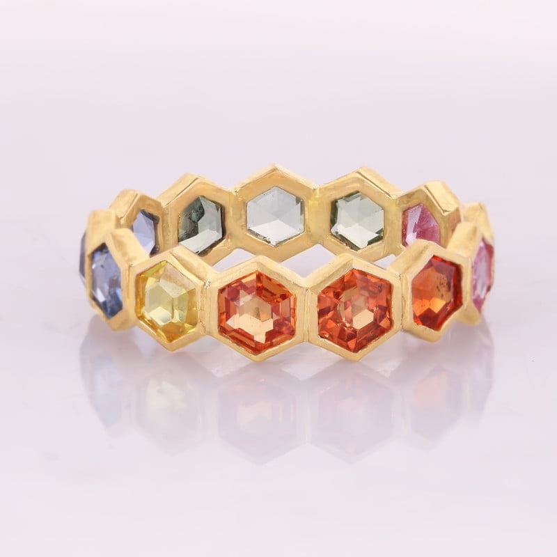 Hexagon Multi Sapphire Eternity Color Full Gemstone Band Ring, 925 ...