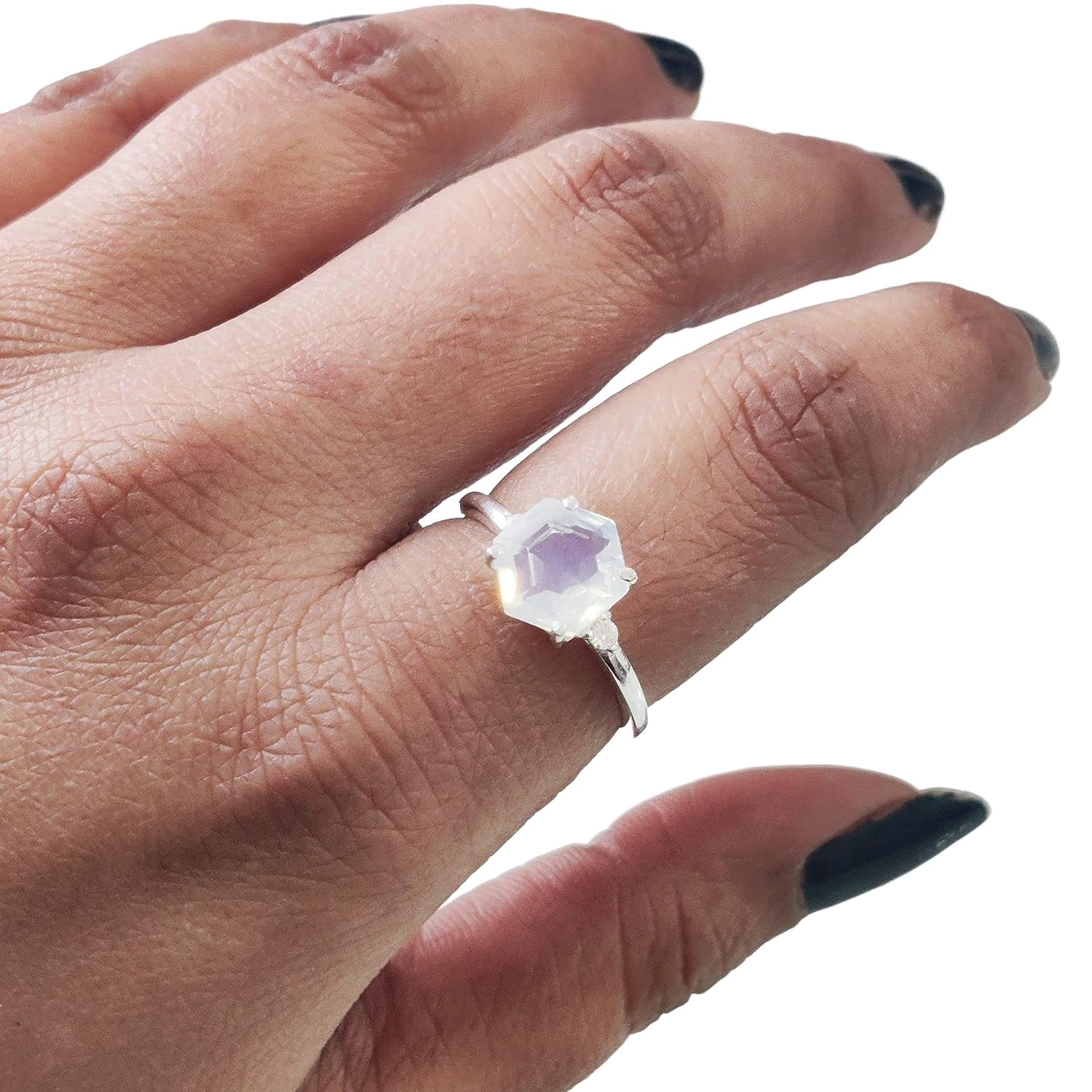 Hexagon Opal Ring, 925 Sterling Silver, CZ Ring, Women Ring, Hydro Opal ...
