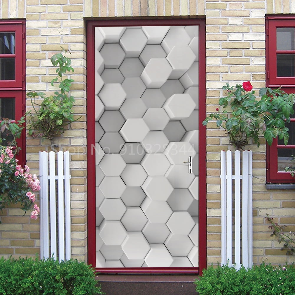 Hexagon Pattern Door Sticker 3D Wallpaper Self Adhesive Removable Mural ...