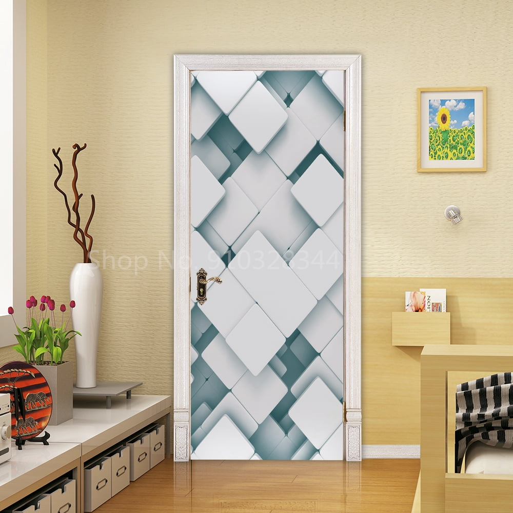 Hexagon Pattern Door Sticker 3D Wallpaper Self Adhesive Removable Mural ...