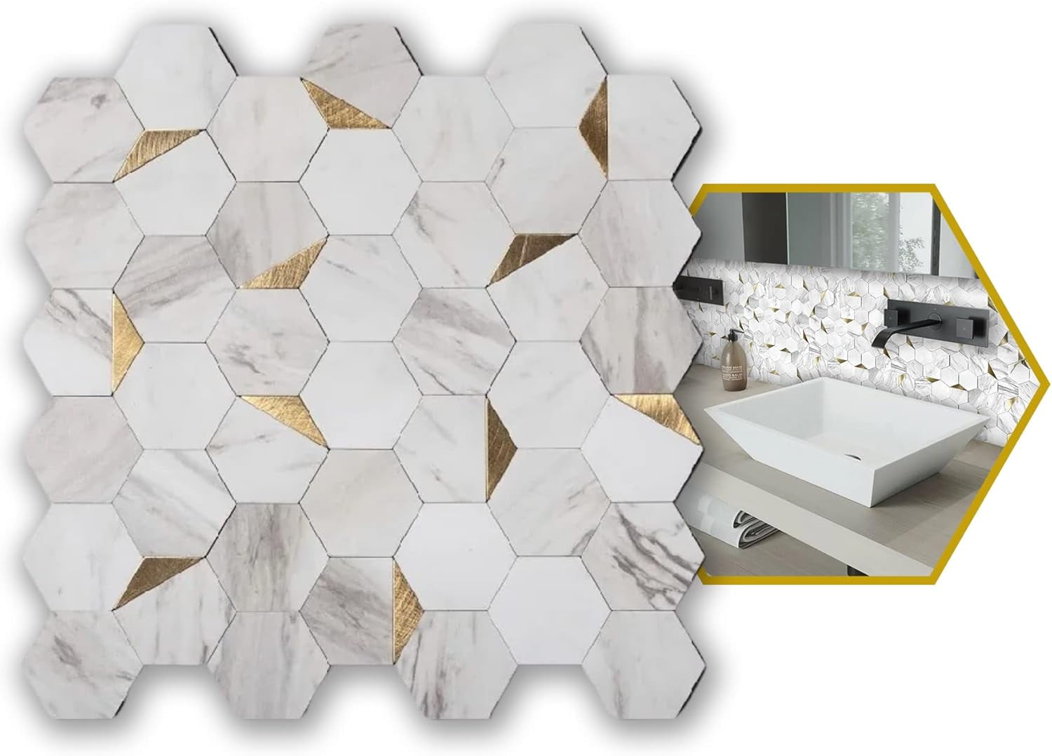 Hexagon Peel and Stick Backsplash Tile Stickers for Kitchen, Bathroom ...