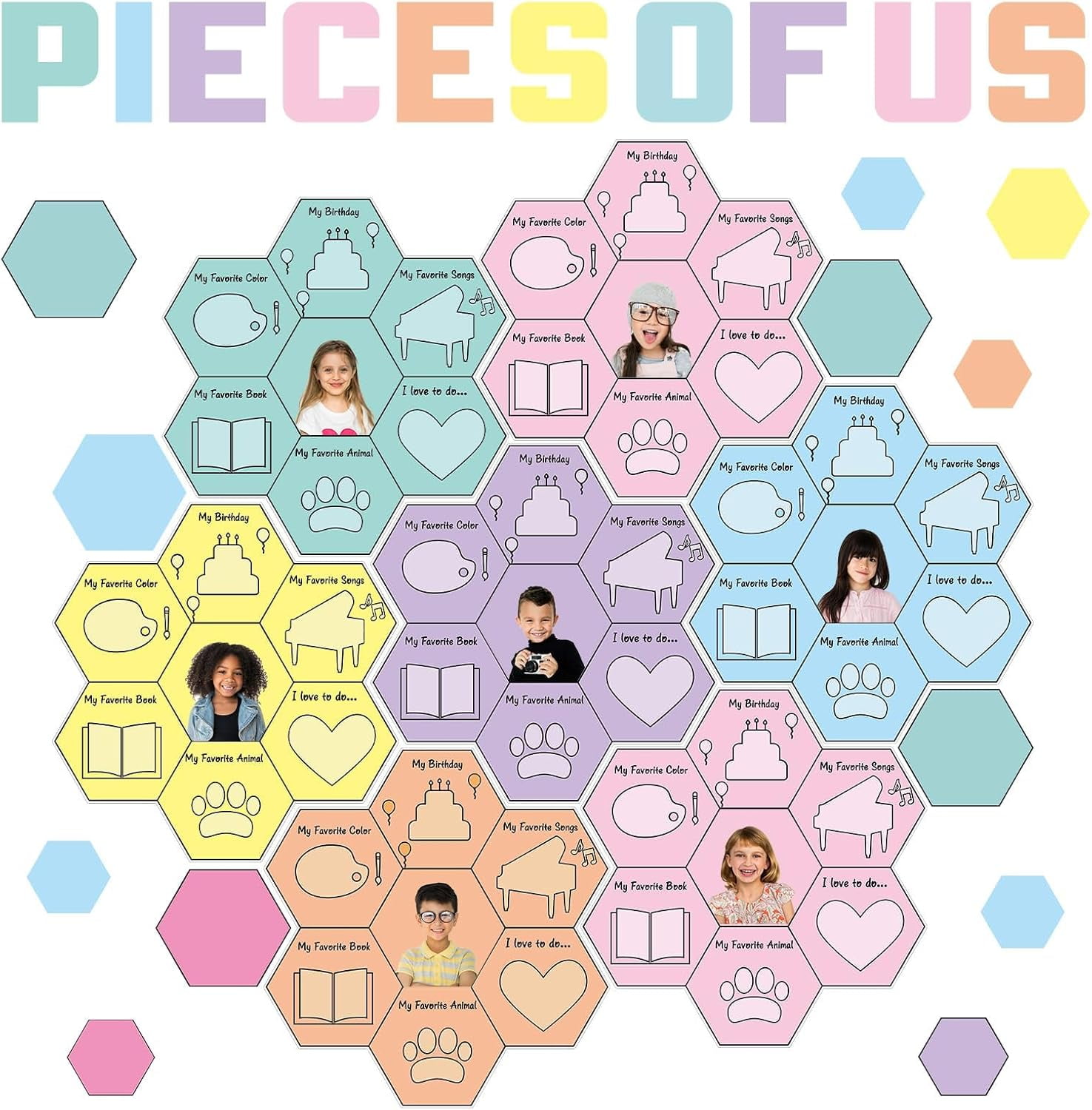 Hexagon Pieces Bulletin Board Set Pieces of Us Classroom Bulletin Board ...